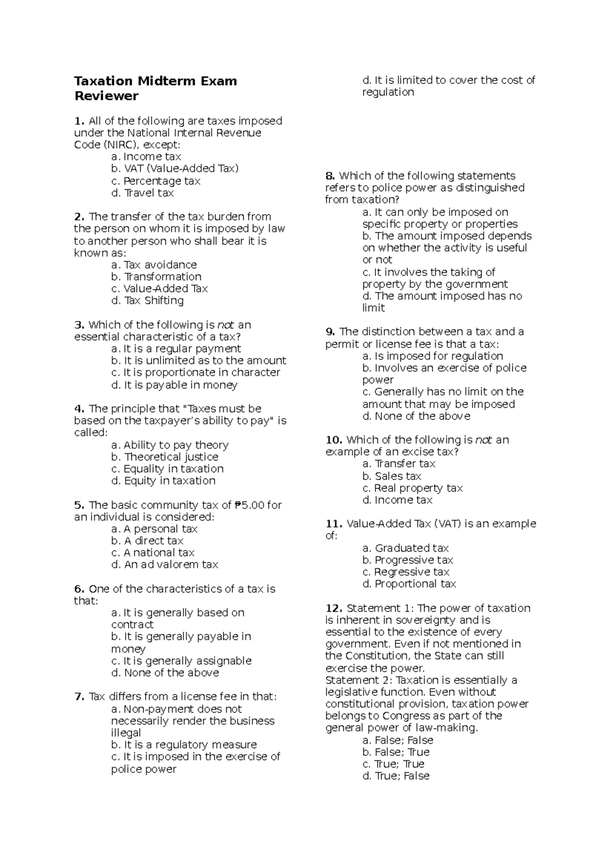 Taxation Reviewer 01A General Infomration - Taxation Midterm Exam ...