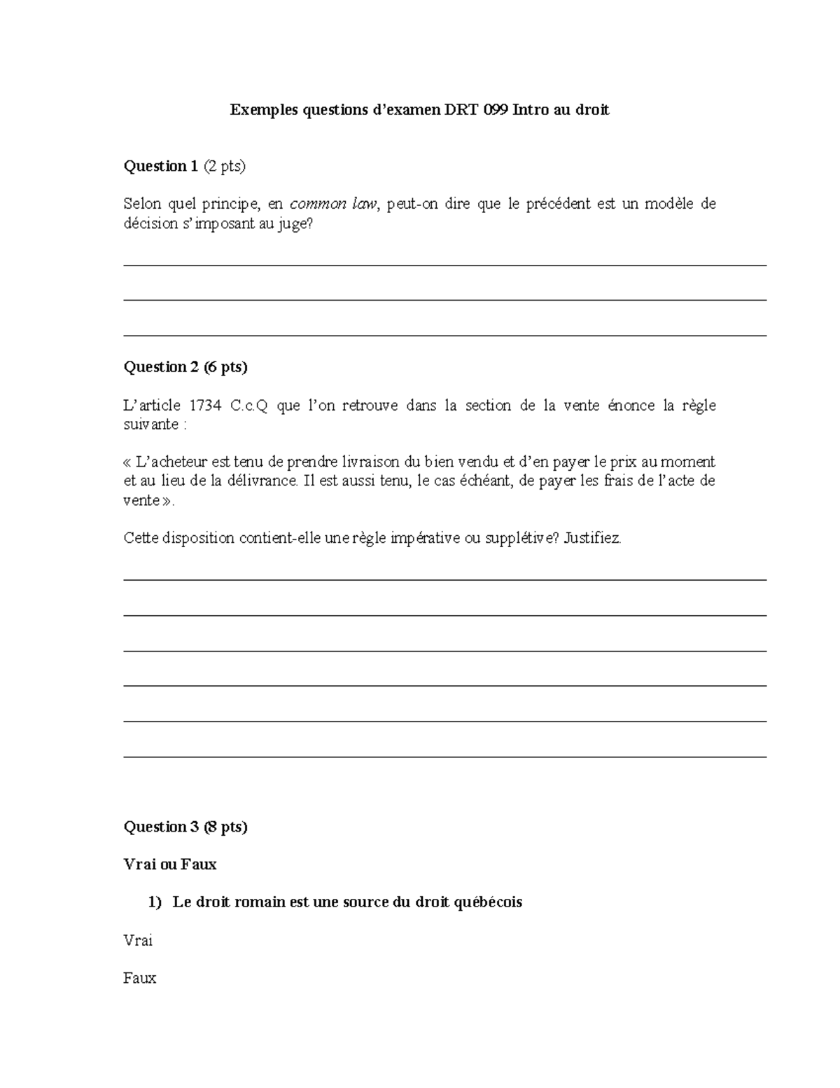 Exemples questions intro au droit final Gilles drt099 2023 - Exemples ...