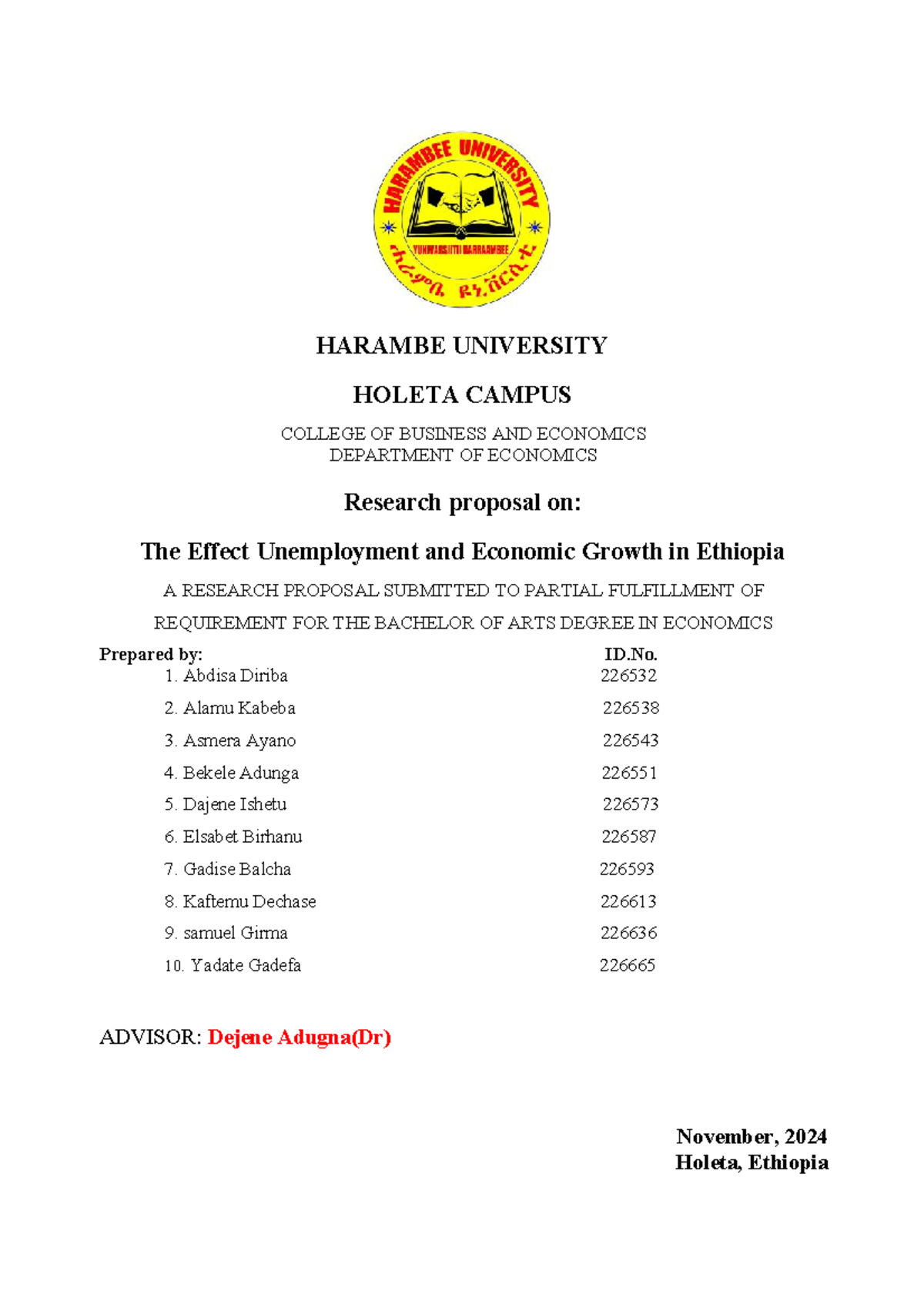 Unemployment and economic growth in ethiopia 1 - HARAMBE UNIVERSITY ...