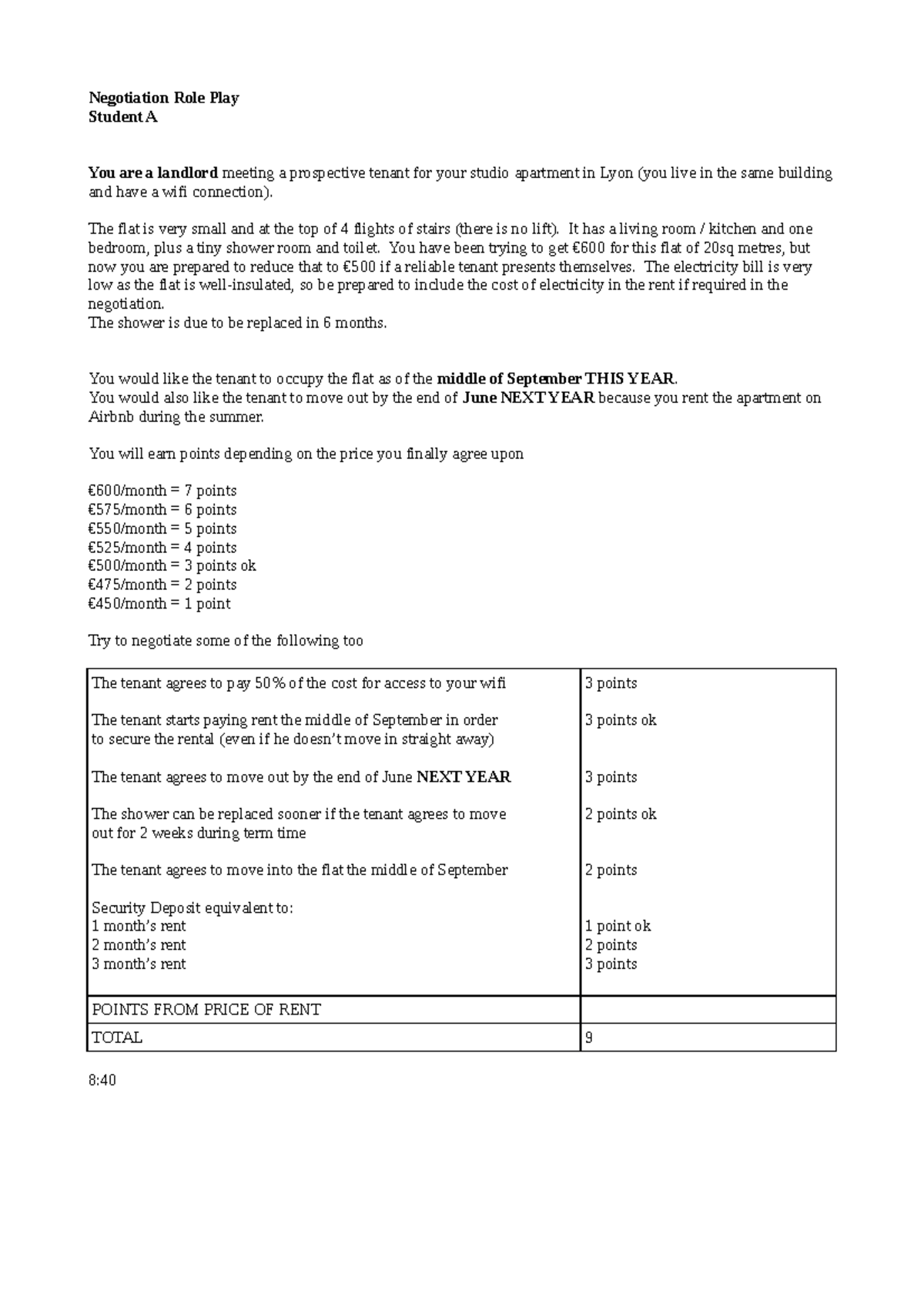 Negotiation Role Play Student A - Negotiation Role Play Student A You ...