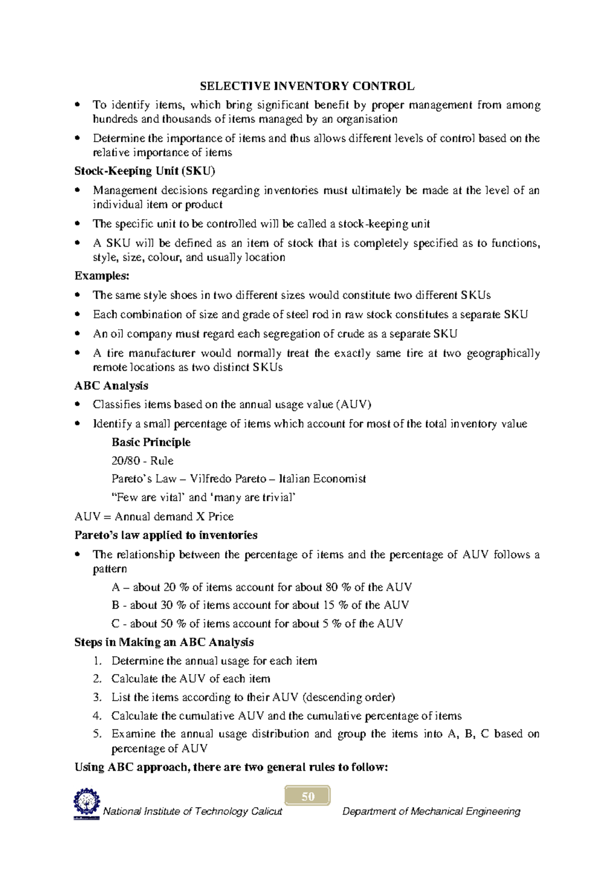 Selective Inventory Control - National Institute of Technology Calicut ...