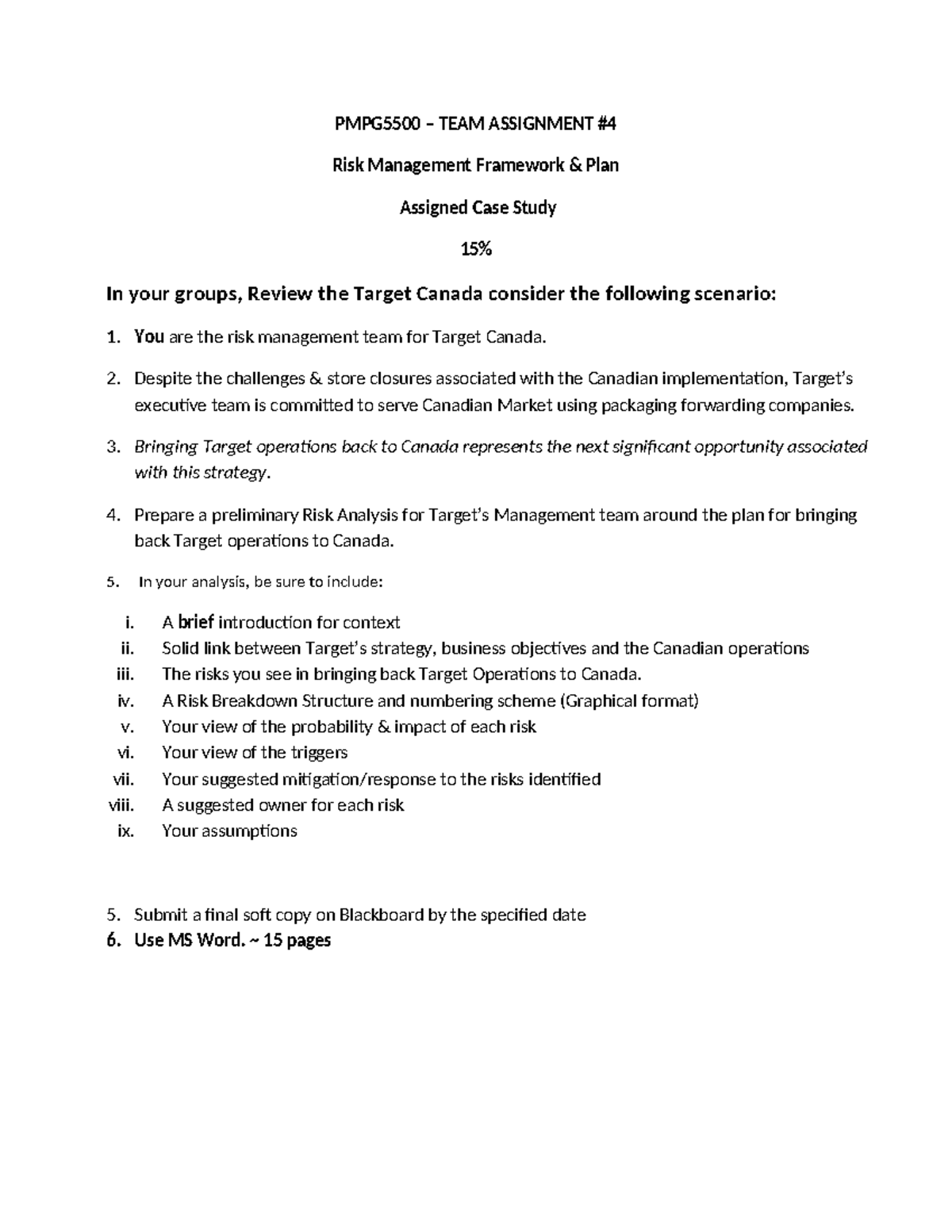 Pmpg5500 Asgn 4 Description 2024 Pmpg5500 Team Assignment Risk Management Framework