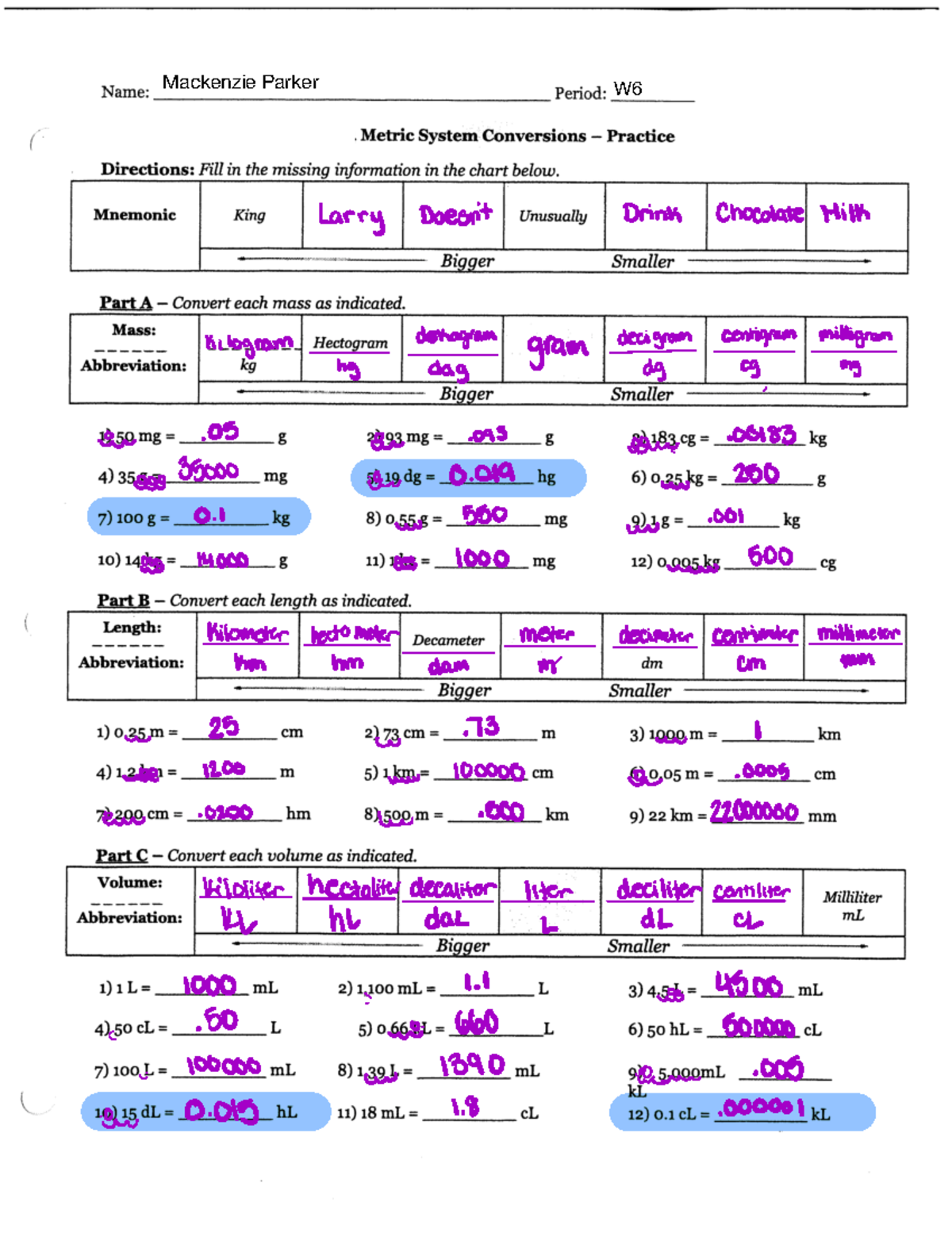 Metric Converstion Practice - Larry ####### Doesn't Drink Chocolate ...