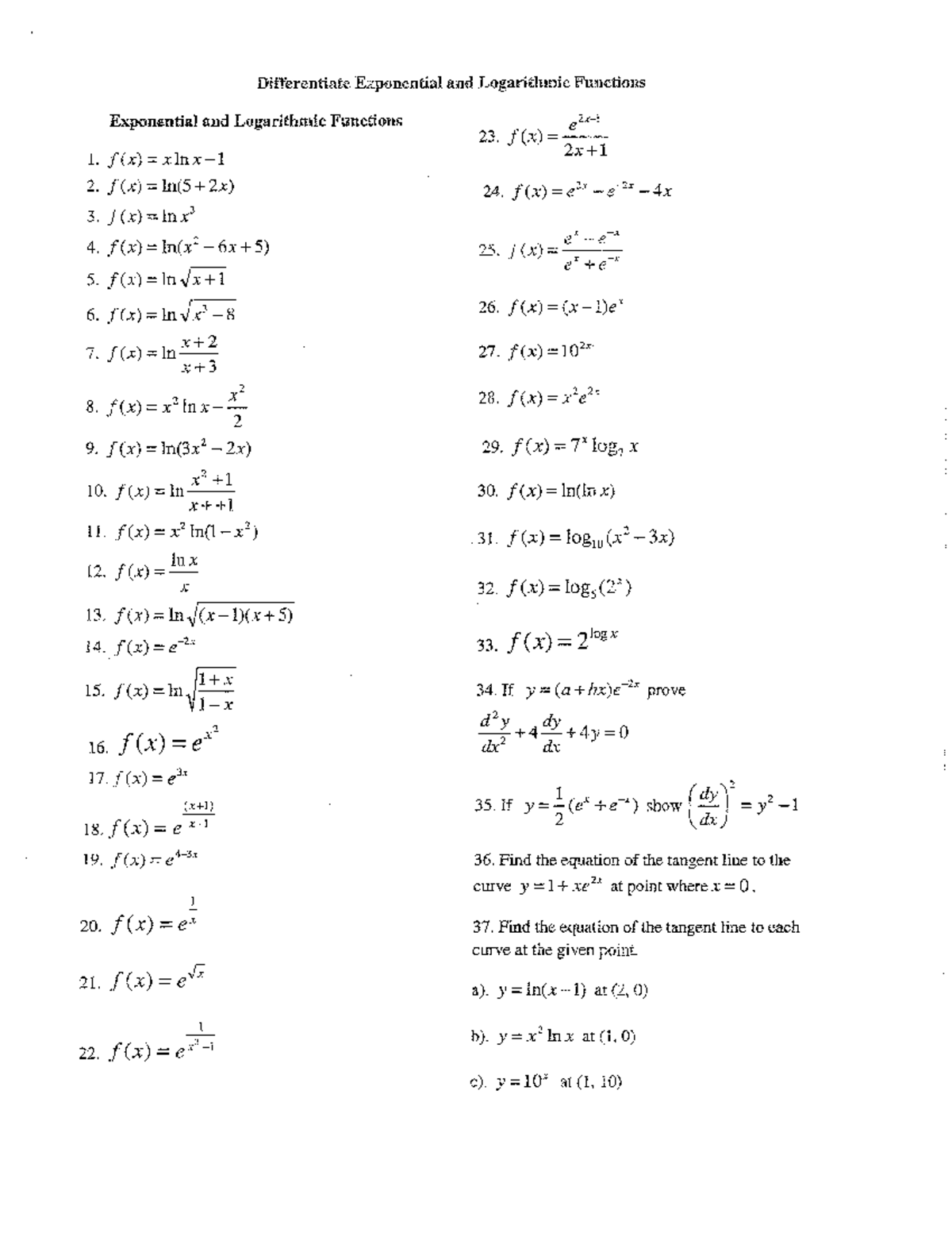 Derivatives of exp and log - Differentiate Exponential and Logarithmic ...