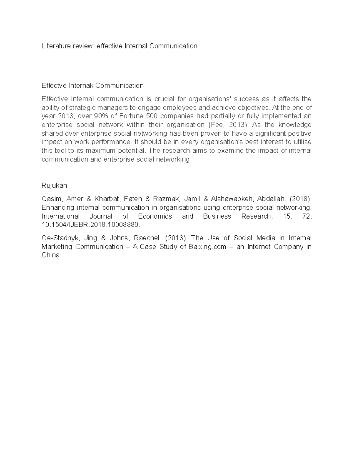 Internal Communication Review based on literature review - Literature ...