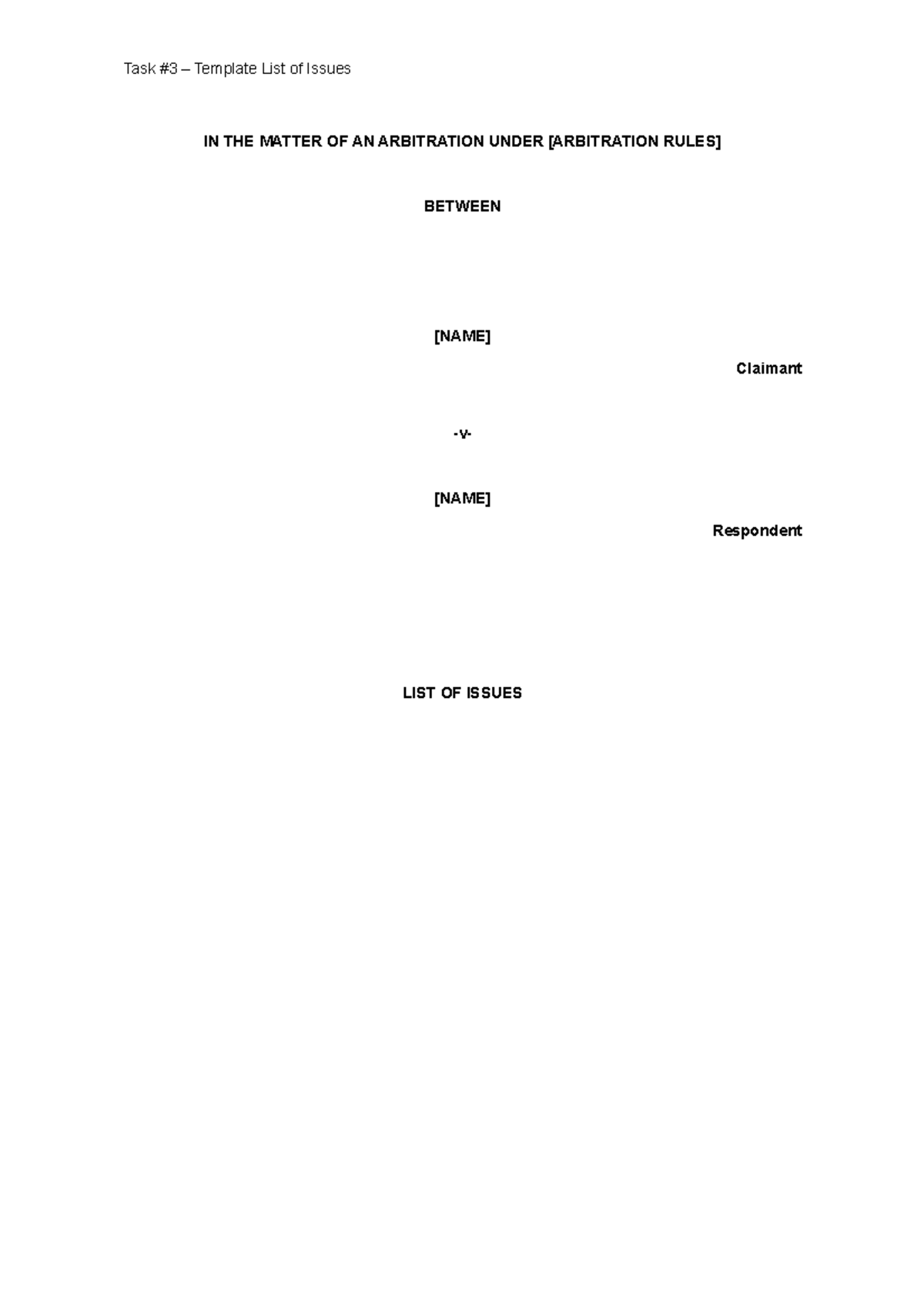 Template List of Issues - Jurisdiction, or interest (see also below)] 1 ...