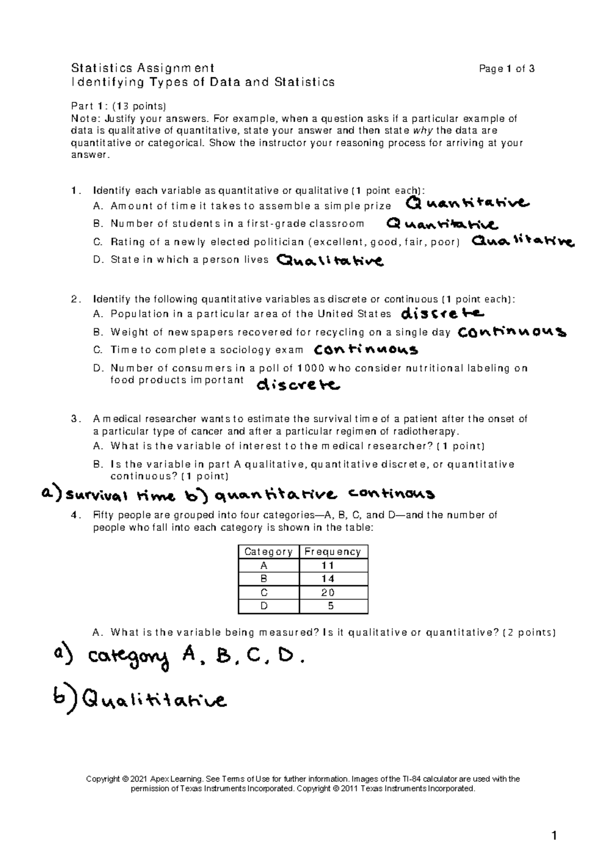 U2L4 Sample Work A - pre calc resourees ay - Statistics Assignment Page ...