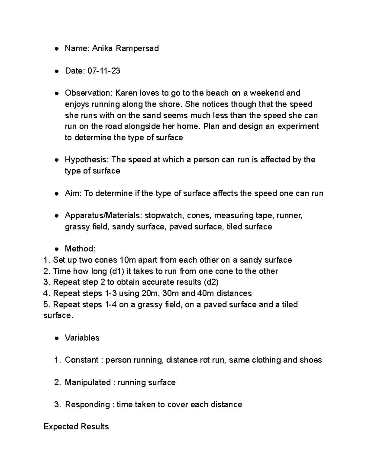 Physics IP - A lab on speed - Name: Anika Rampersad Date: 07-11 ...