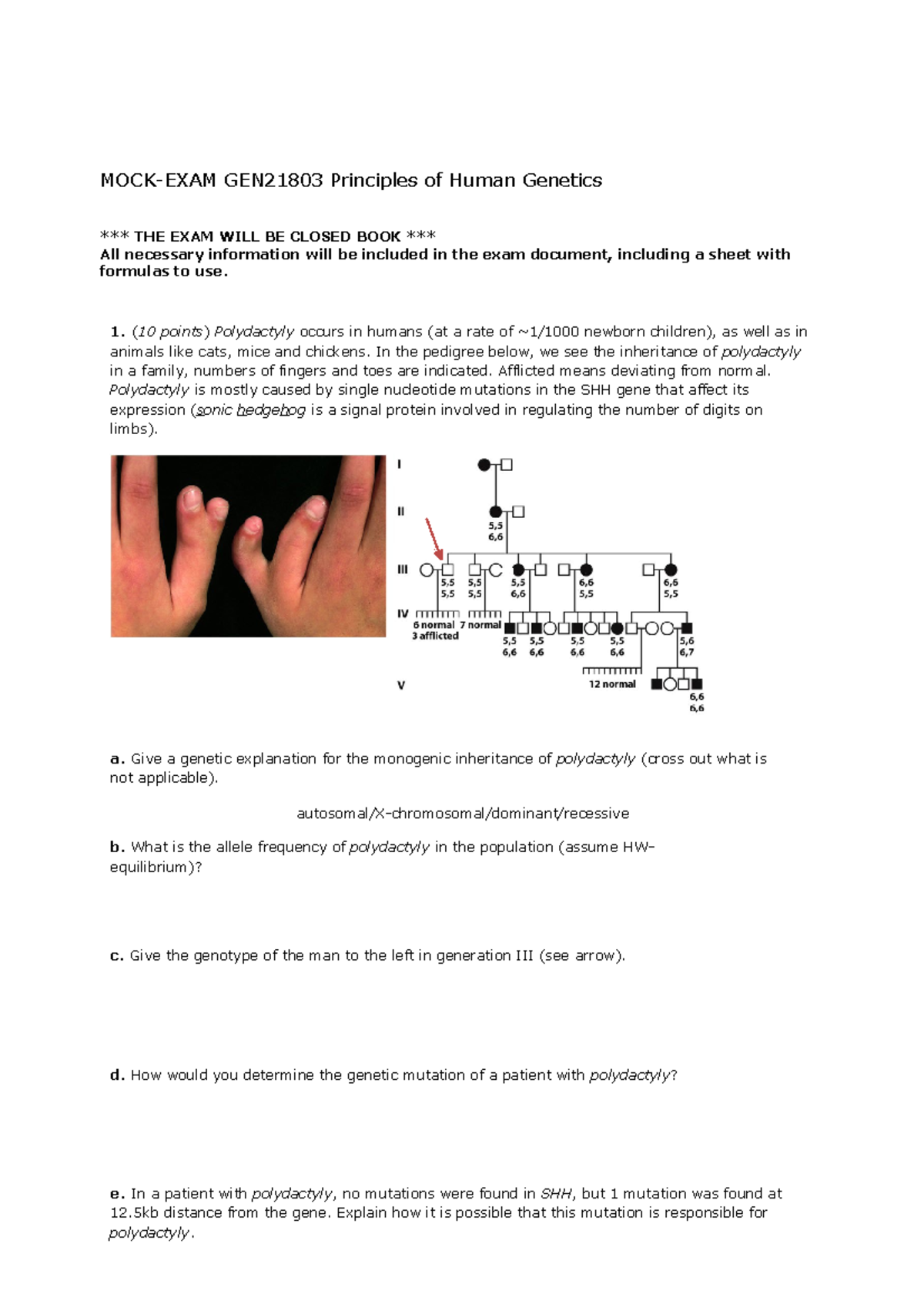 Exam principles of human genetics - MOCK-EXAM GEN21803 Principles of ...
