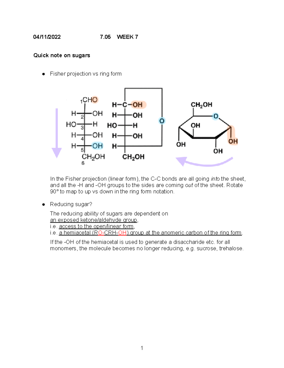 WEEK 7 Sugars Summary AND Practice - 04/11/2022 7 WEEK 7 Quick note on ...