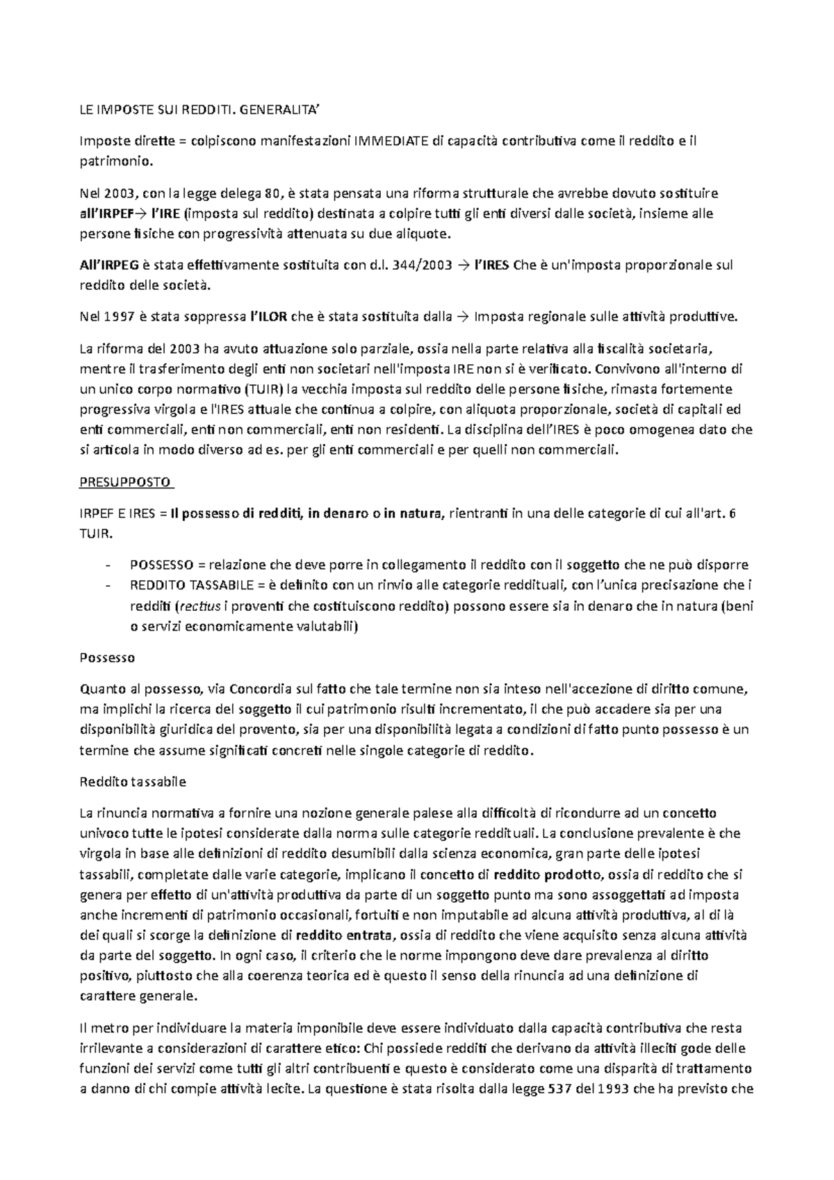 LE Imposte SUI Redditi - LE IMPOSTE SUI REDDITI. GENERALITA’ Imposte ...