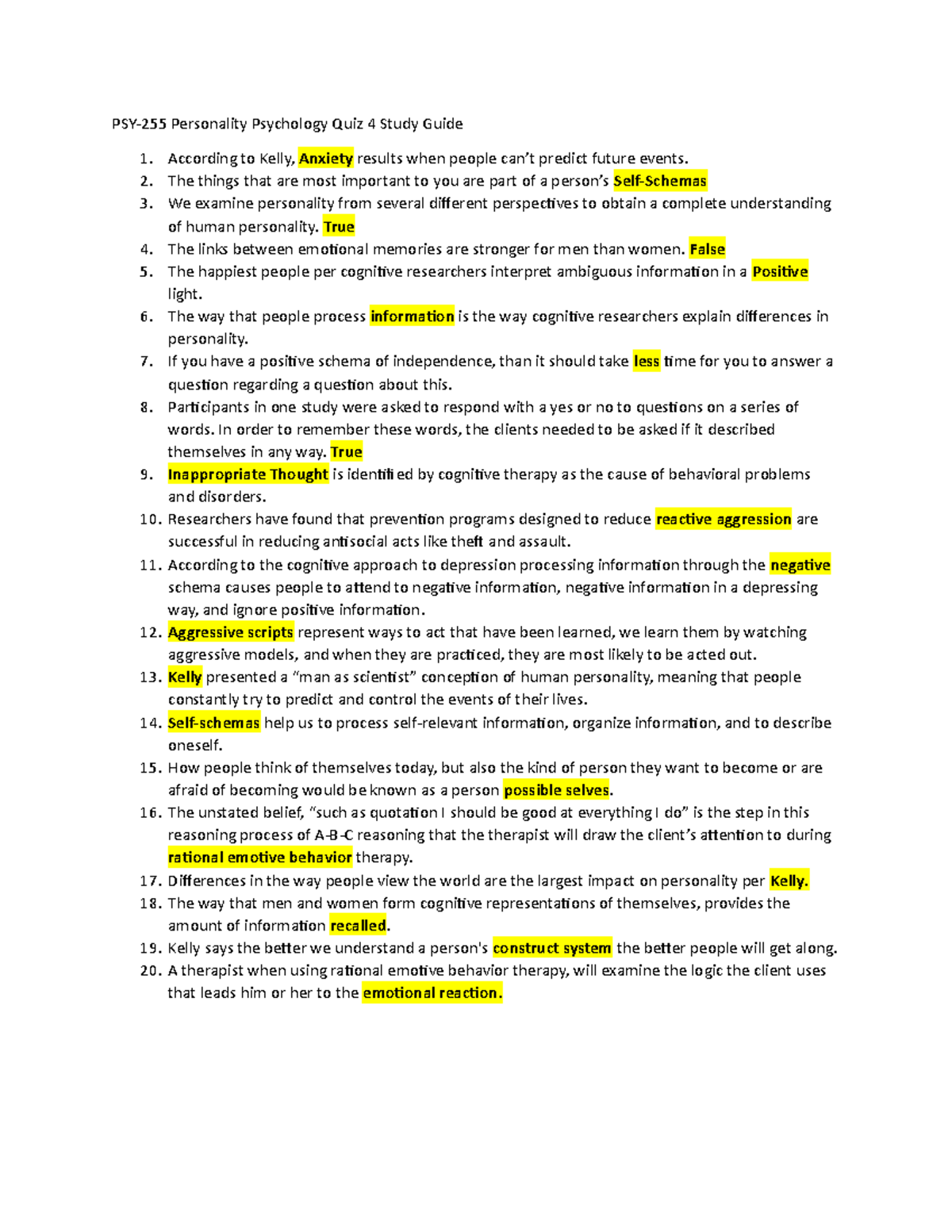 PSY-255 Quiz 4 Study Guide - PSY-255 Personality Psychology Quiz 4 ...