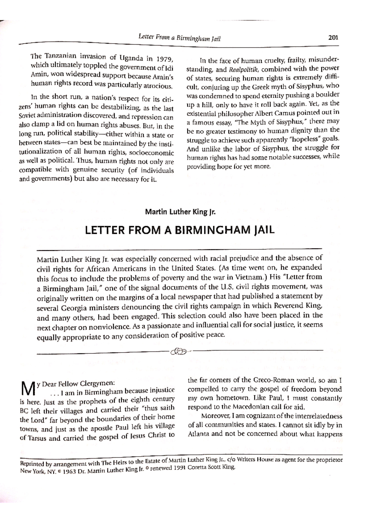 1.29.20 MLK Jr - ... - Letter From a Birmingham Jail M The Tanzanian ...
