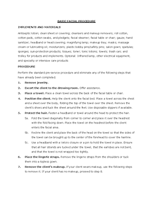 Basic Facial Supply List and Steps for State board - BASIC FACIAL - 20 ...
