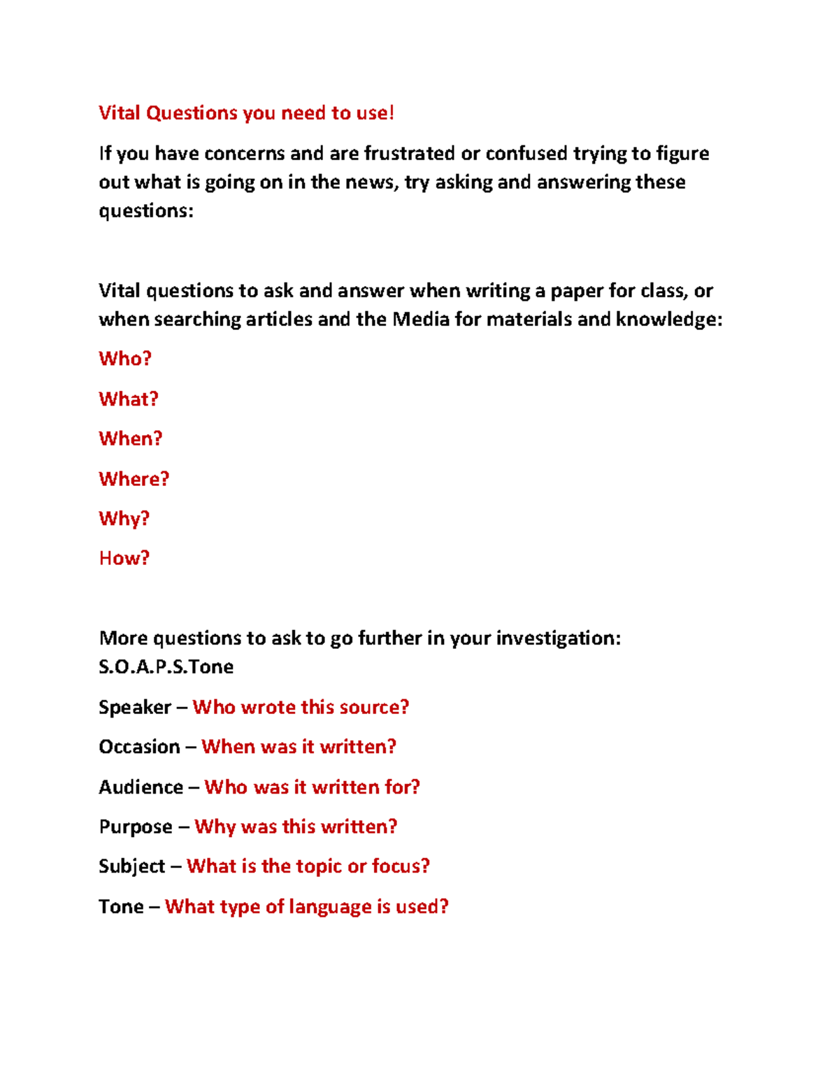 Vital Questions to ask and answer when writing a paper for class ...