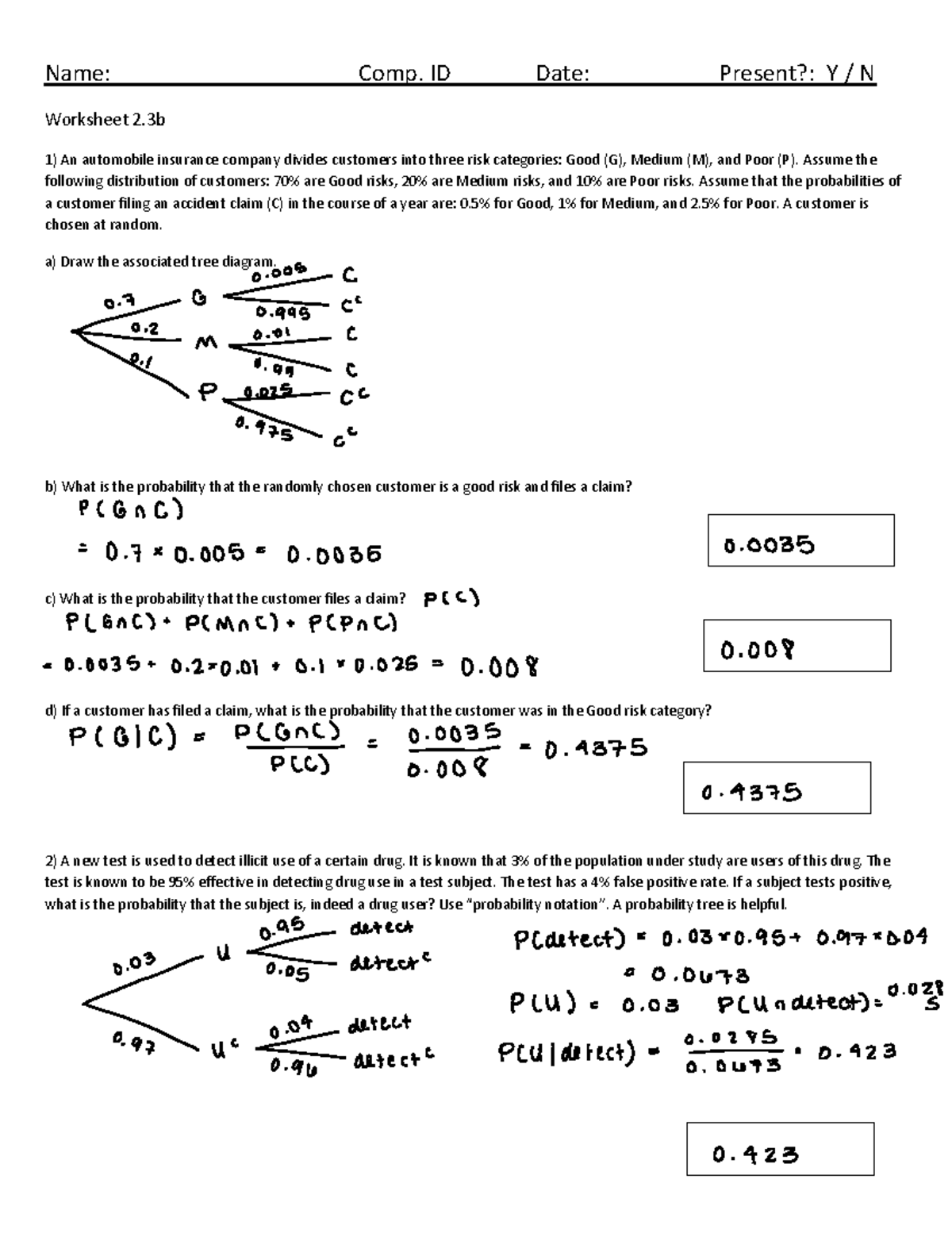 Homework Worksheet 2.3b - Name: Comp. ID Date: Present?: Y / N ...