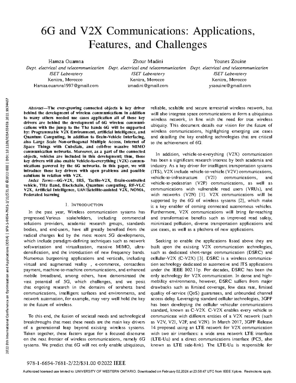 6G and V2X Communications Applications Features and Challenges - 6G and ...