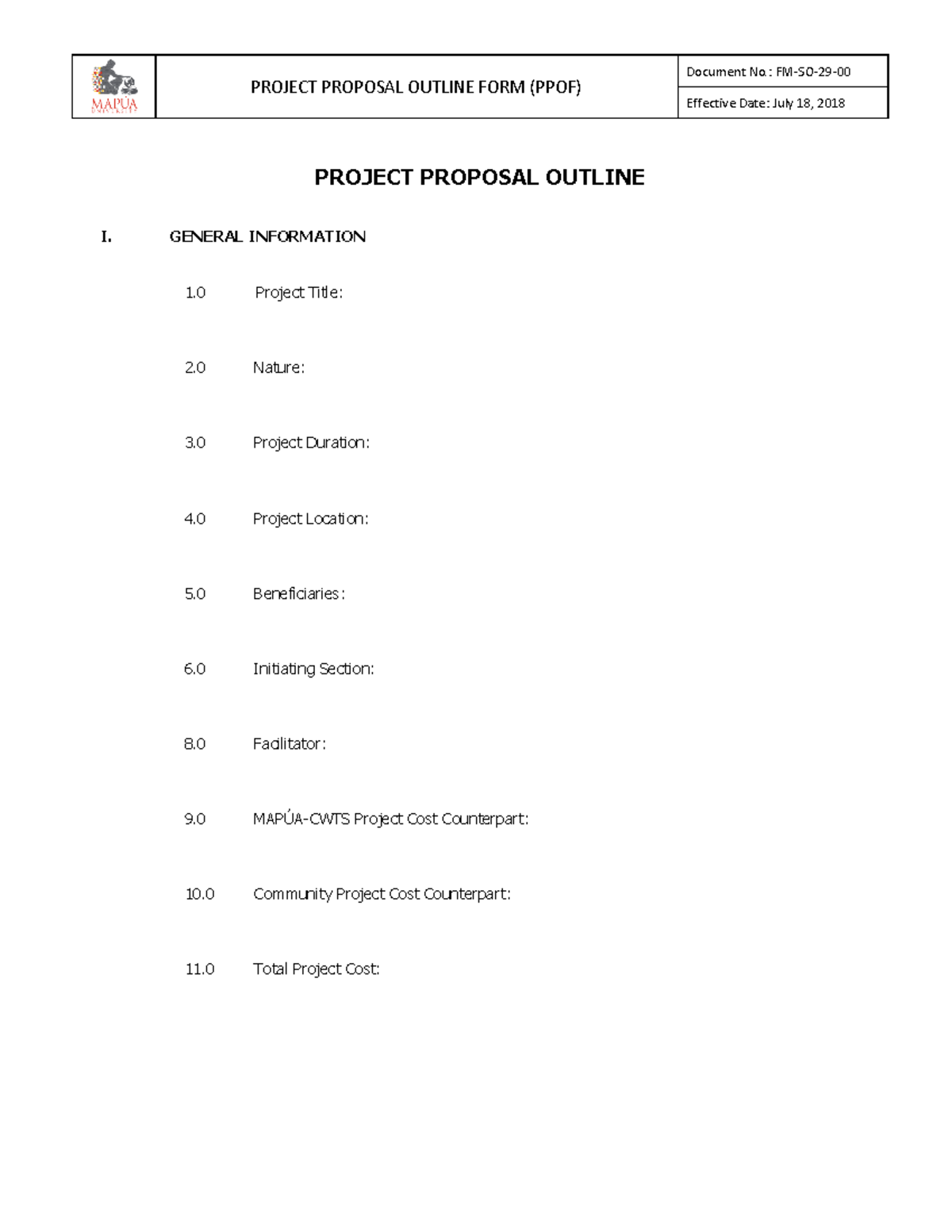 Project Proposal Outline Form - PROJECT PROPOSAL OUTLINE FORM (PPOF ...