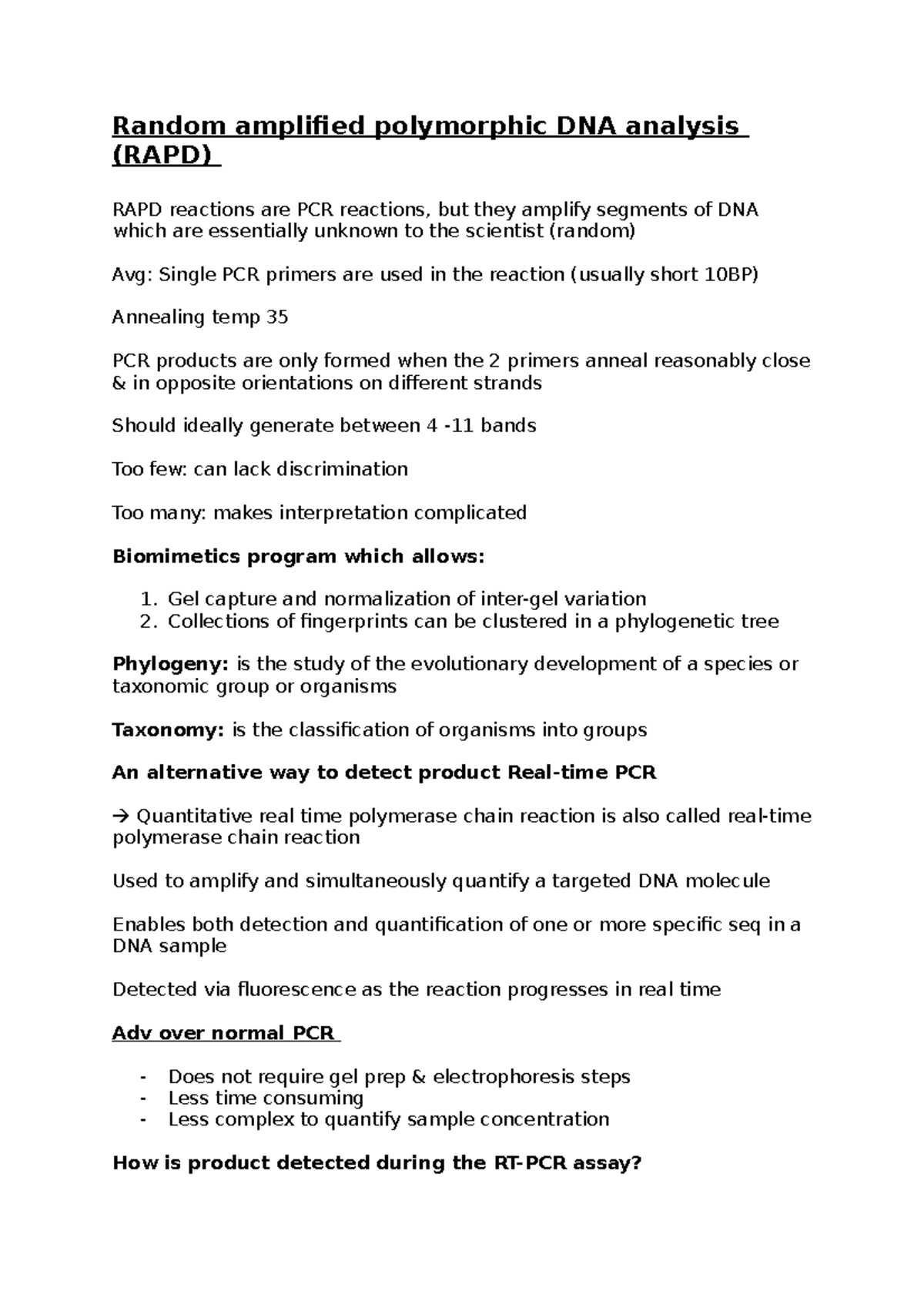 1 - Revision notes - Random amplified polymorphic DNA analysis (RAPD ...