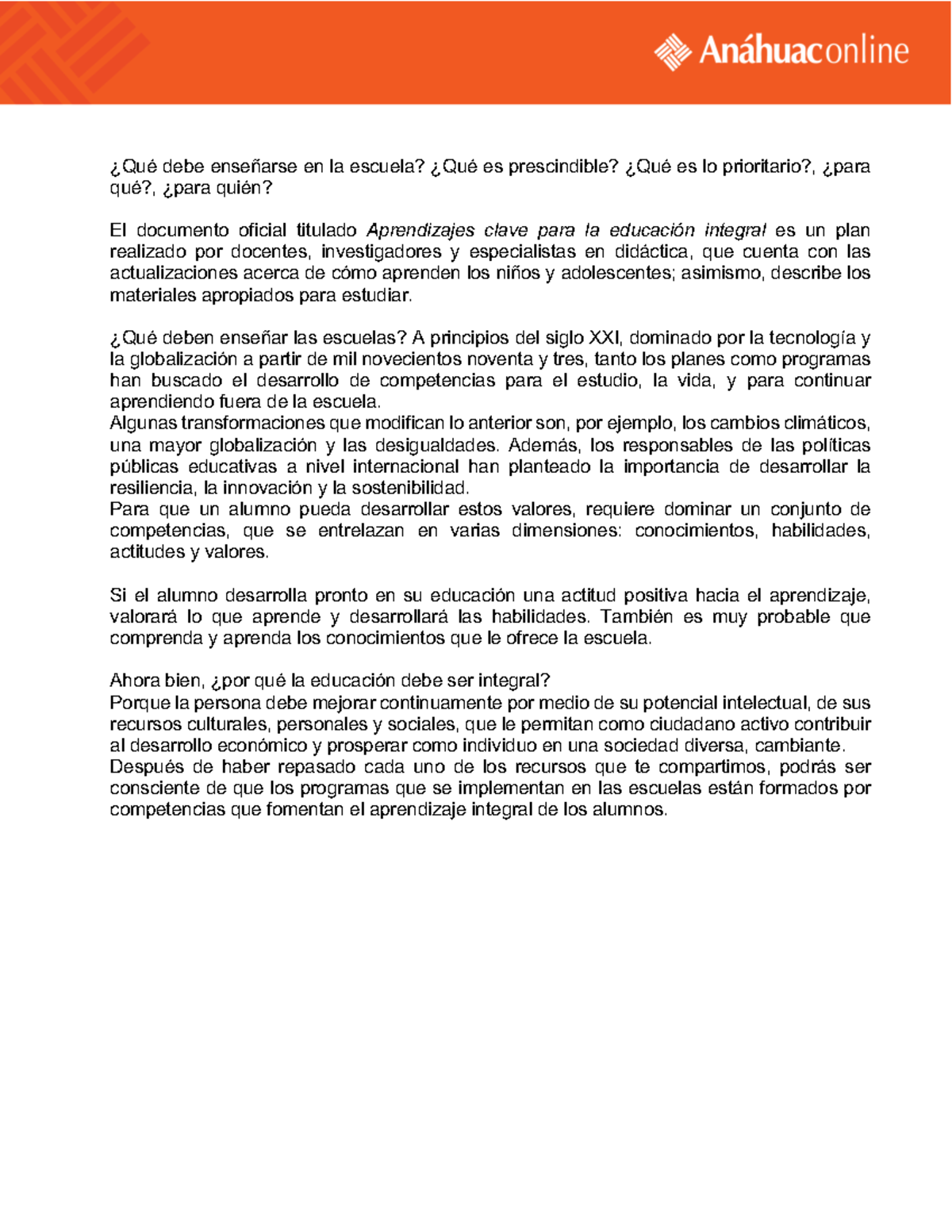 05 - Material de apoyo - ¿Qué debe enseñarse en la escuela? ¿Qué es ...