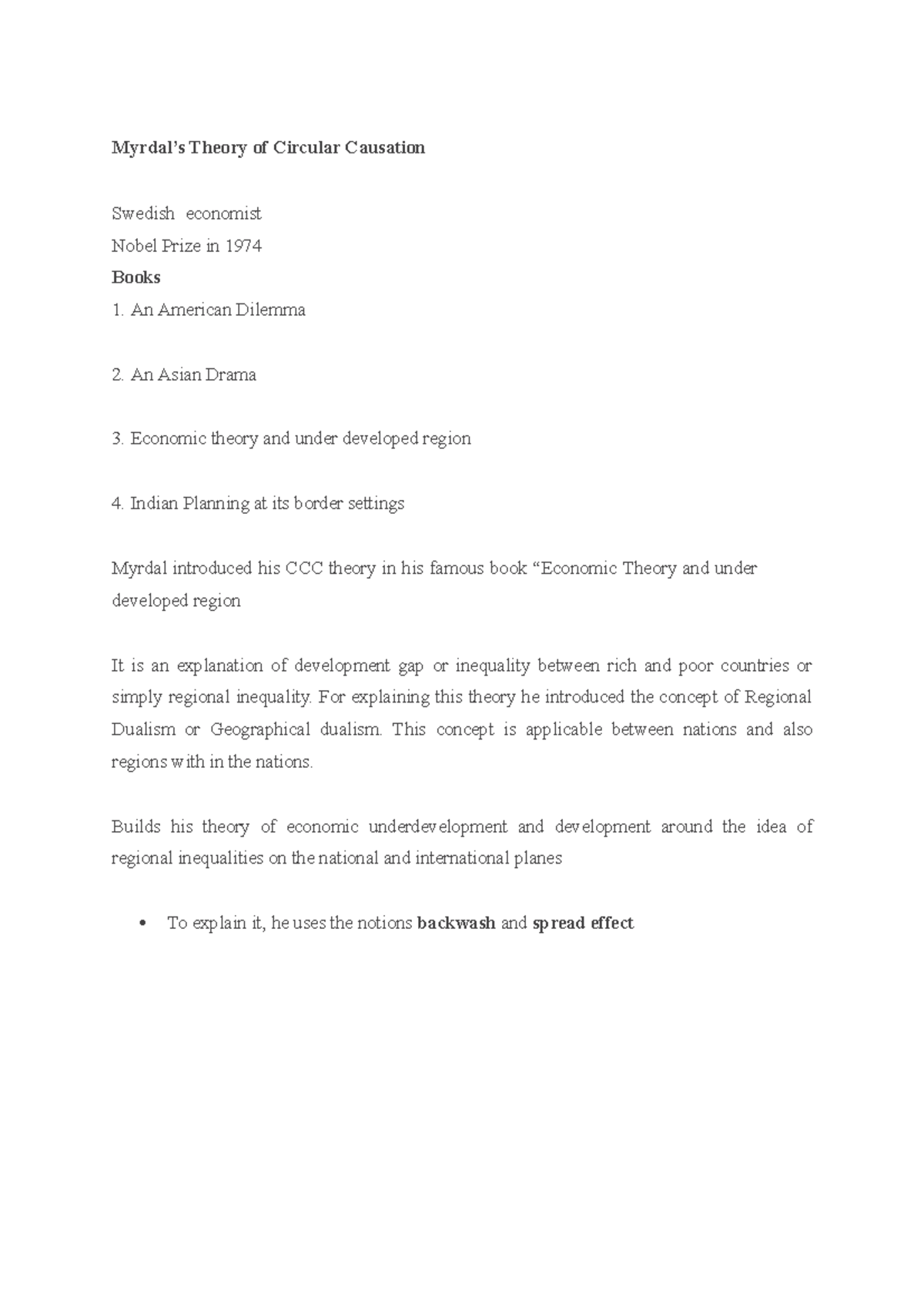 Myrdal’s Theory of Circular Causation - Myrdal’s Theory of Circular ...