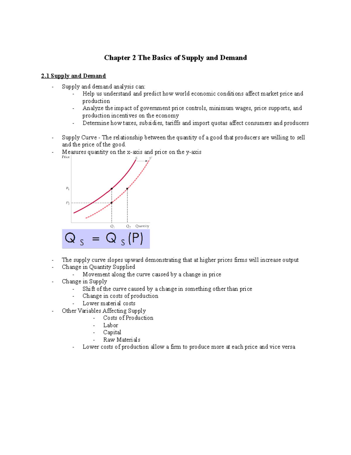 Chapter 2 The Basics of Supply and Demand Notes - Measures quantity on ...