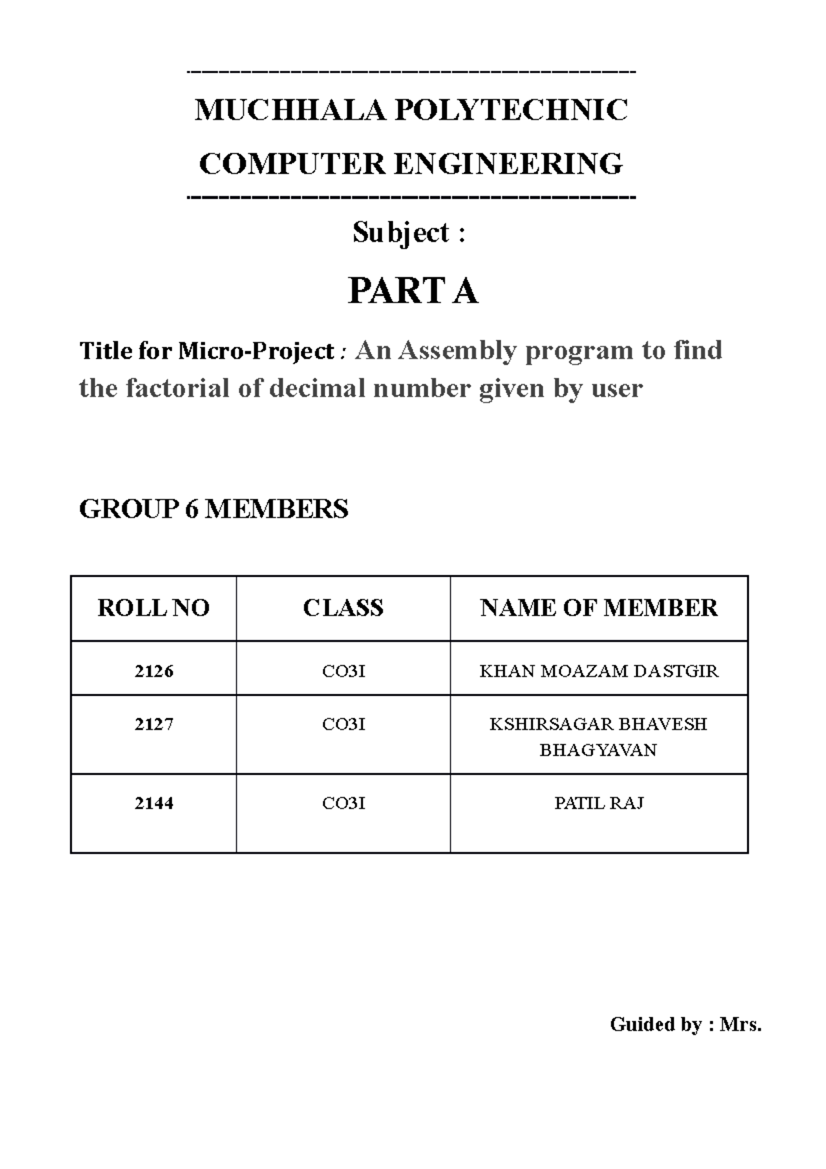 RAW Sem3 - MUCHHALA POLYTECHNIC COMPUTER ENGINEERING Subject : PART A ...