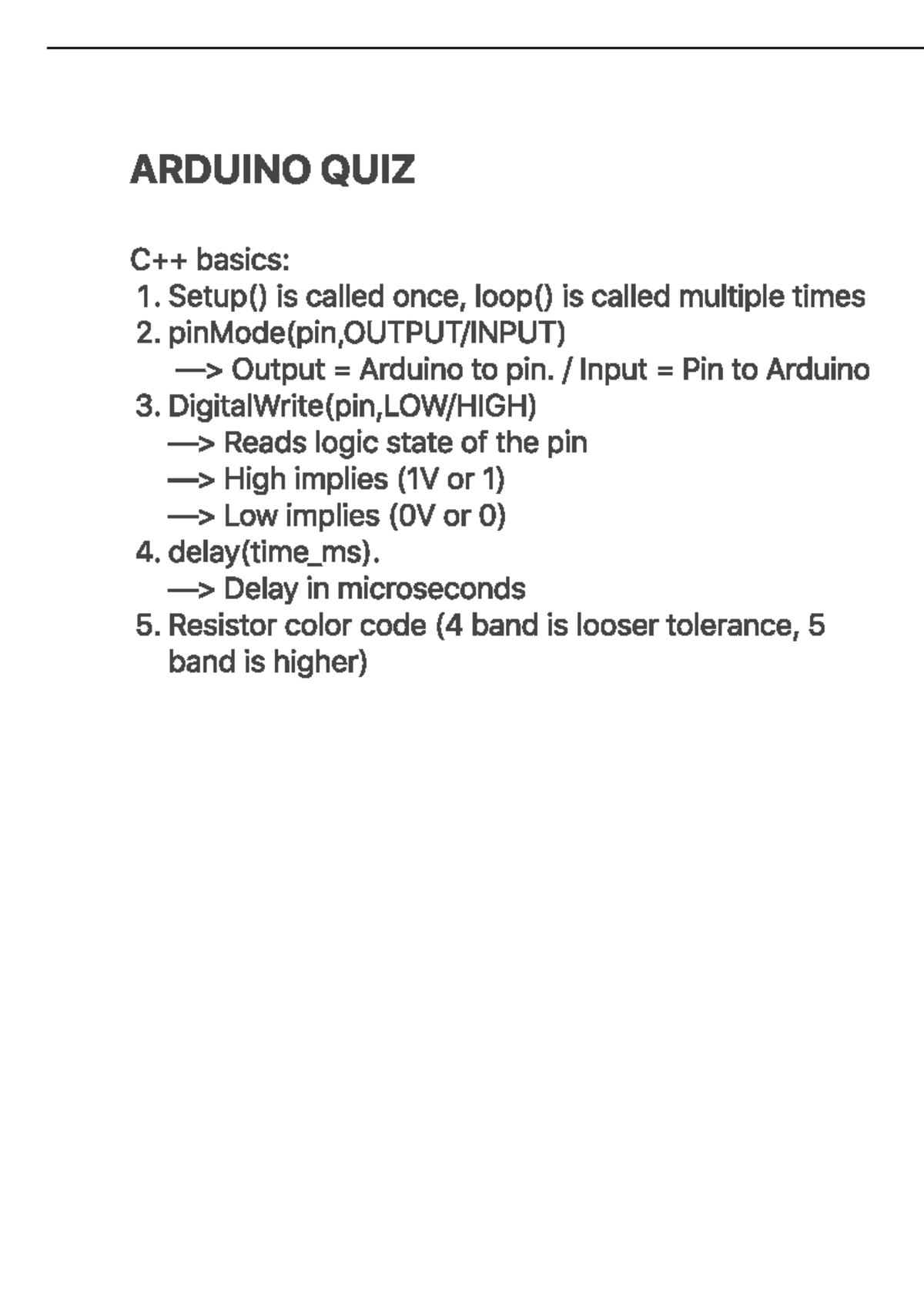 Arduino quiz - quiz - ARDUINO QUIZ basics: 1. Setup() is called once, loop() is called multiple ...