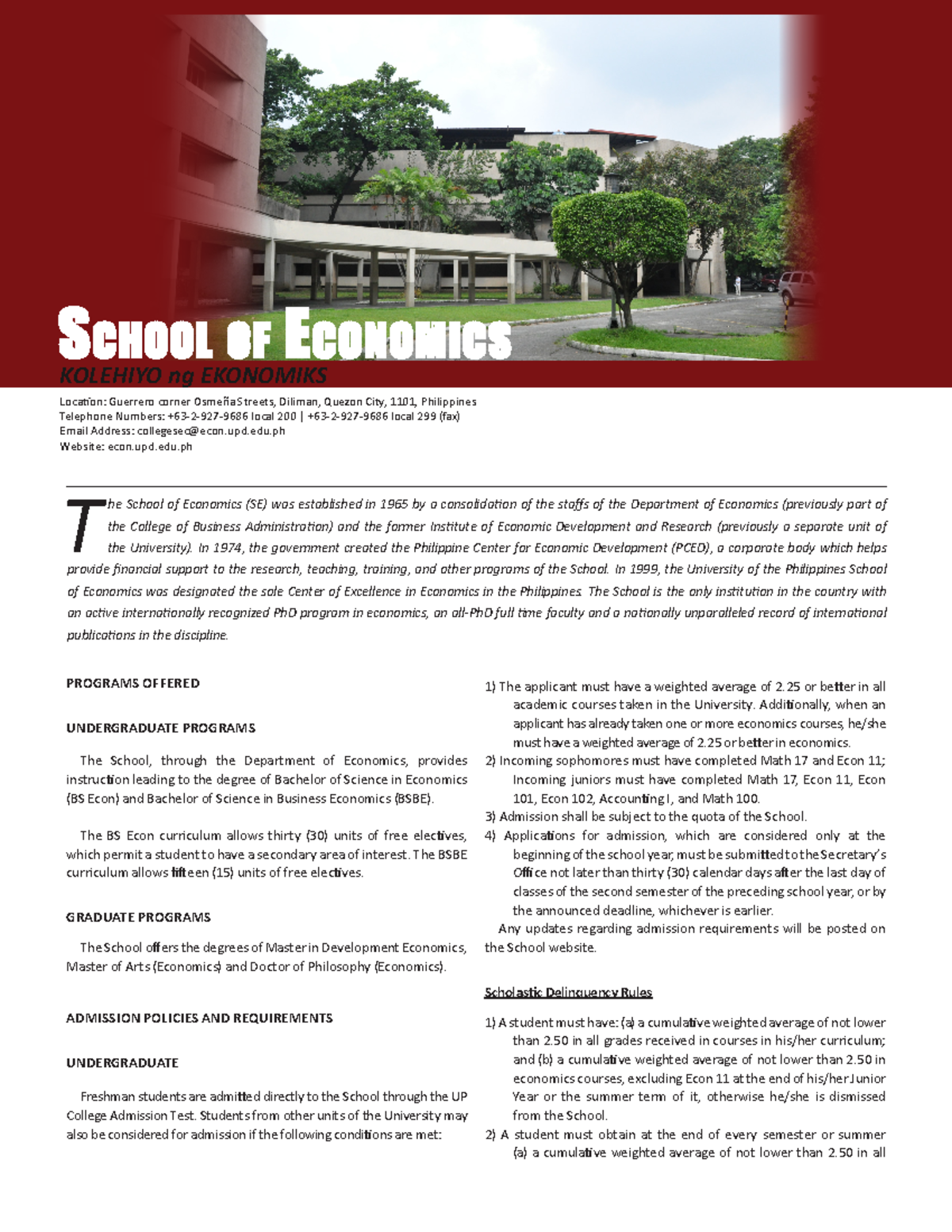 ECON - ECON - T he School of Economics (SE) was established in 1965 by ...
