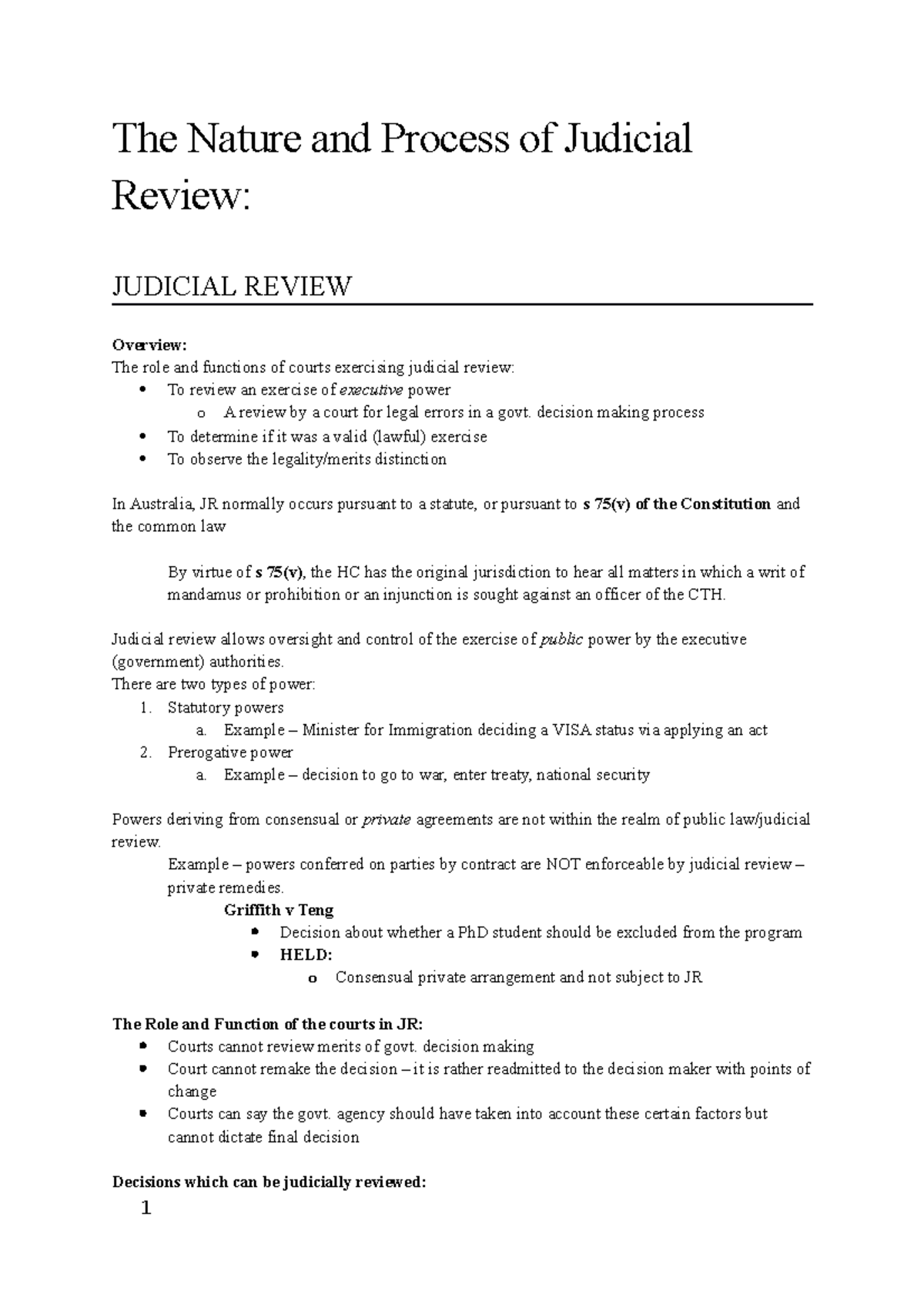 Admin Exam Notes - The Nature and Process of Judicial Review: JUDICIAL ...