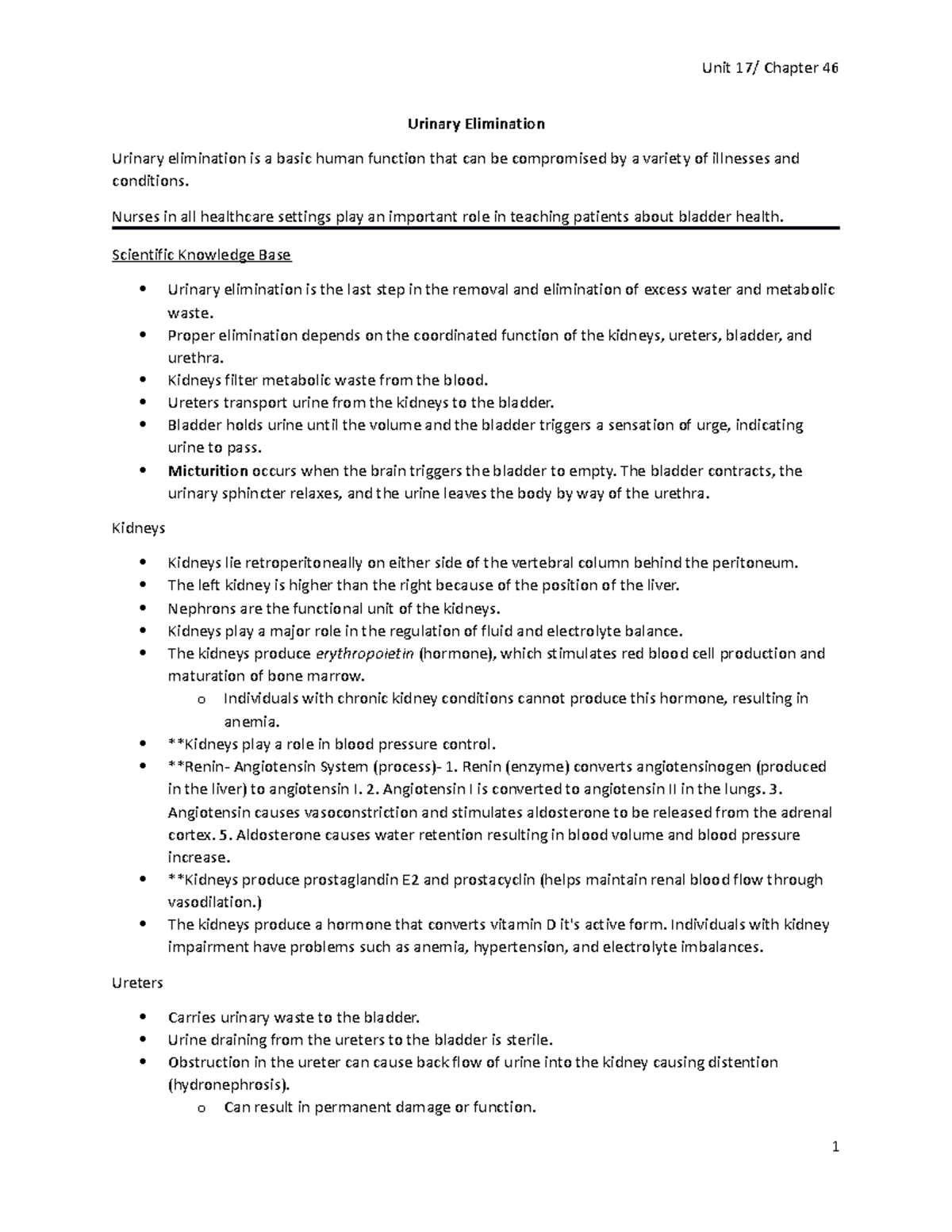 Urinary Elimination Lecture Notes - Urinary Elimination Urinary ...