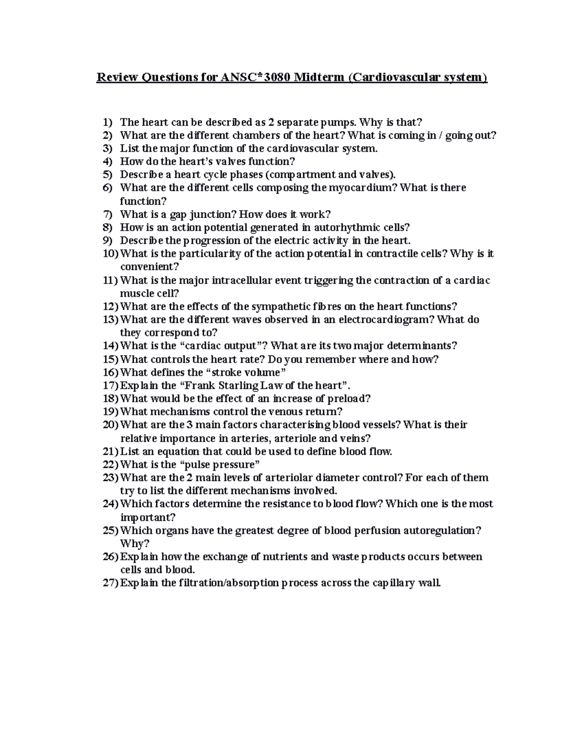 Review Questions Cardiovascular - Review Questions for ANSC*3080 ...