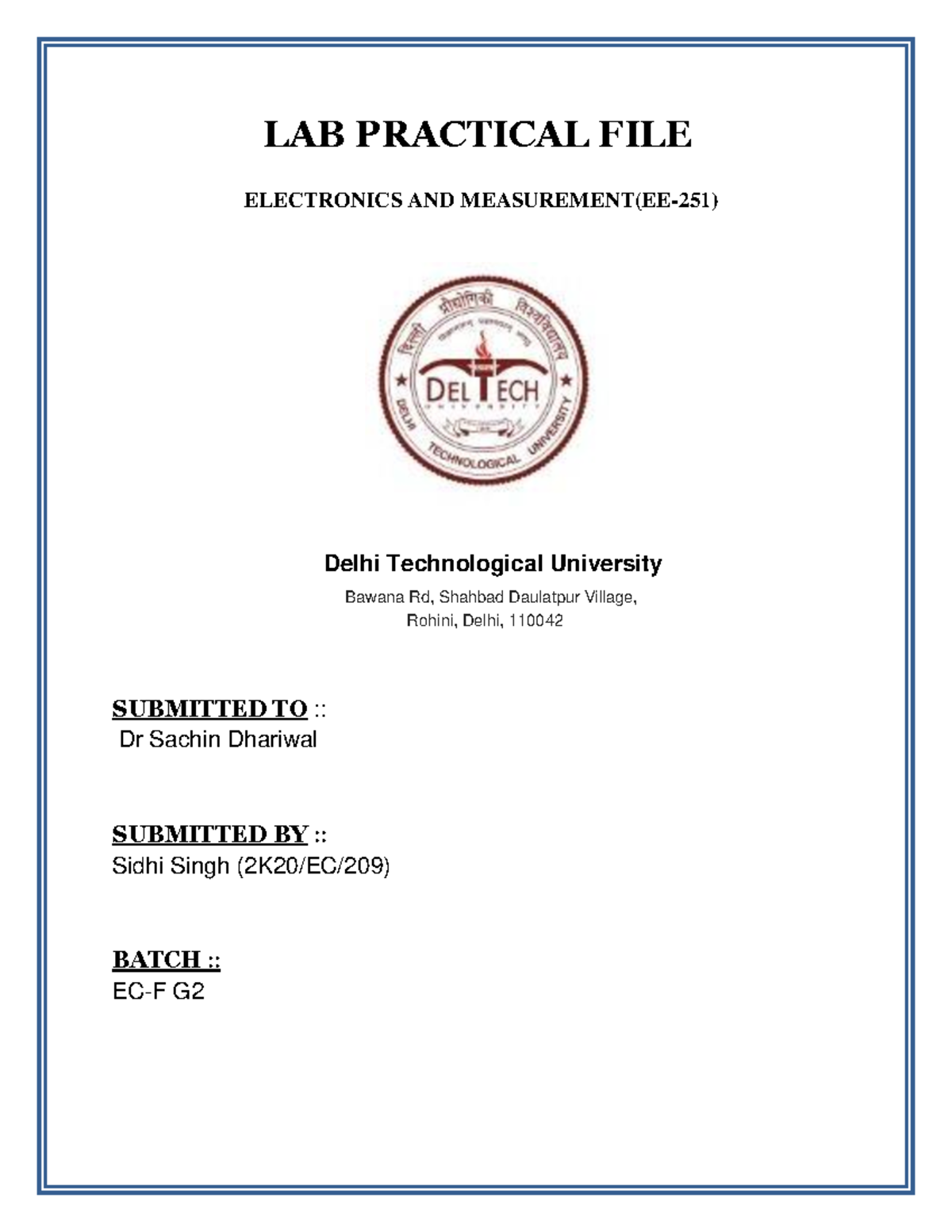 Electronics and Measurement Lab File-1 - LAB PRACTICAL FILE ELECTRONICS ...