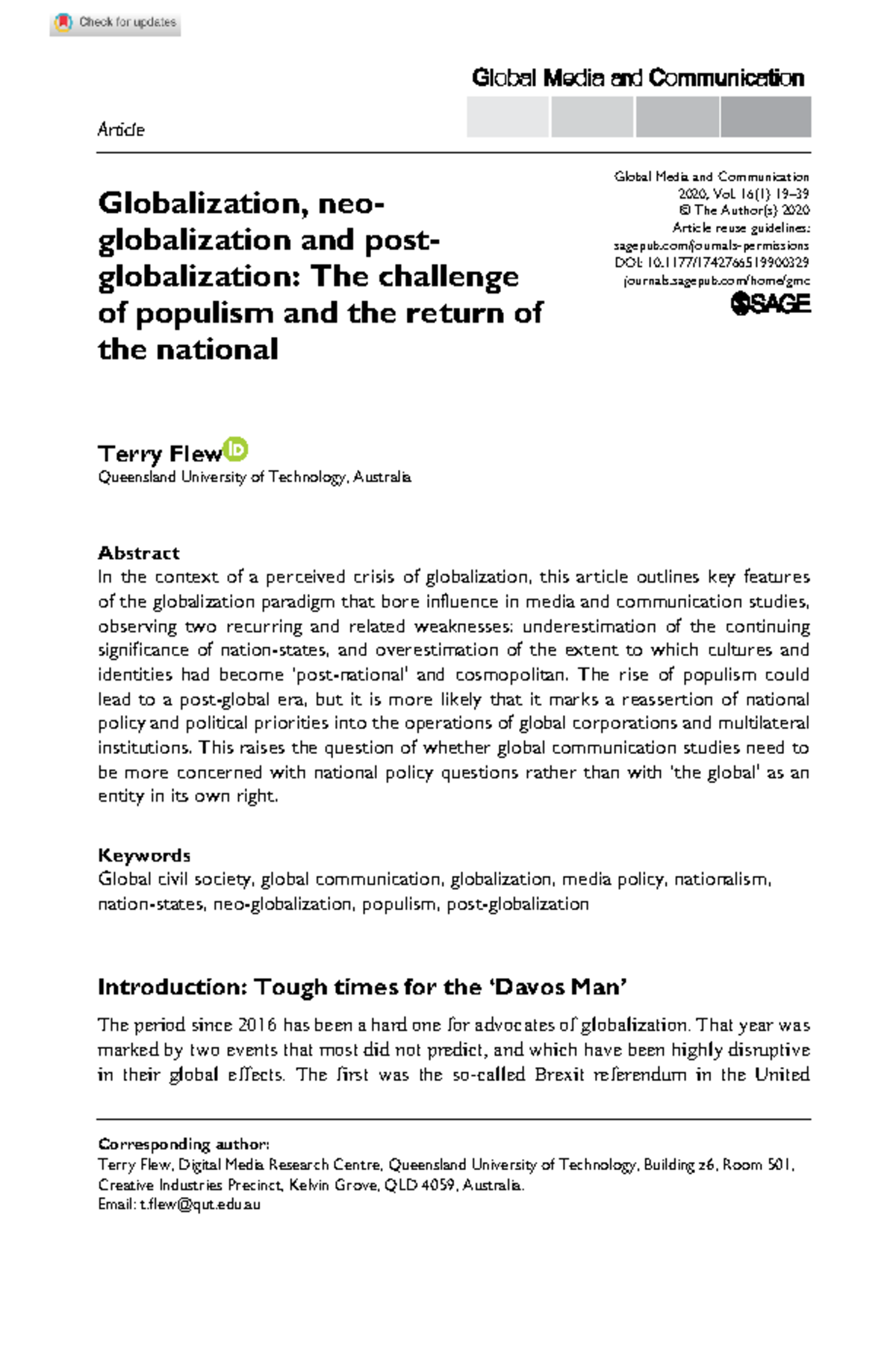 Flew 2020 globalization neo globalization and post globalization the ...