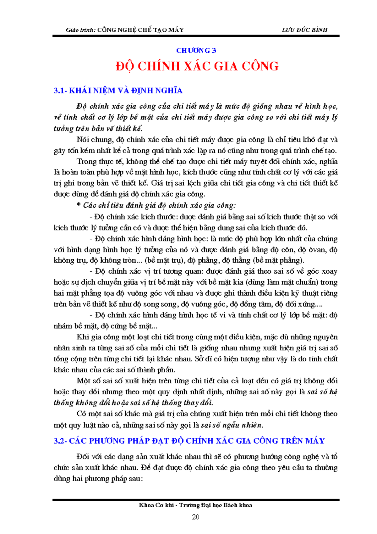 Chương 3 Do chinh xac gia cong - Ch−¬ng 3 ®é chÝnh x ̧c gia c«ng 3- kh ̧i niÖm vμ ®Þnh nghÜa §é ...
