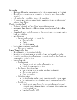 Ch. 8 - Hospitals - Notes from powerpoints - Introduction Inpatient ...