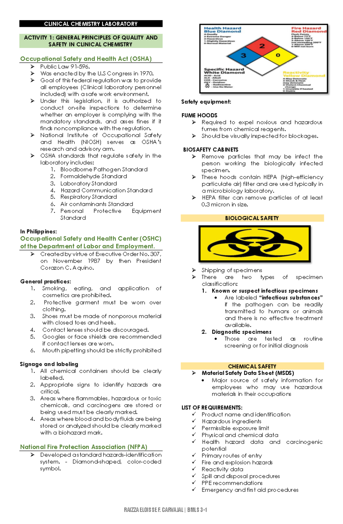 CC LAB Topics 1 and 2 Prelims - CLINICAL CHEMISTRY LABORATORY ACTIVITY ...