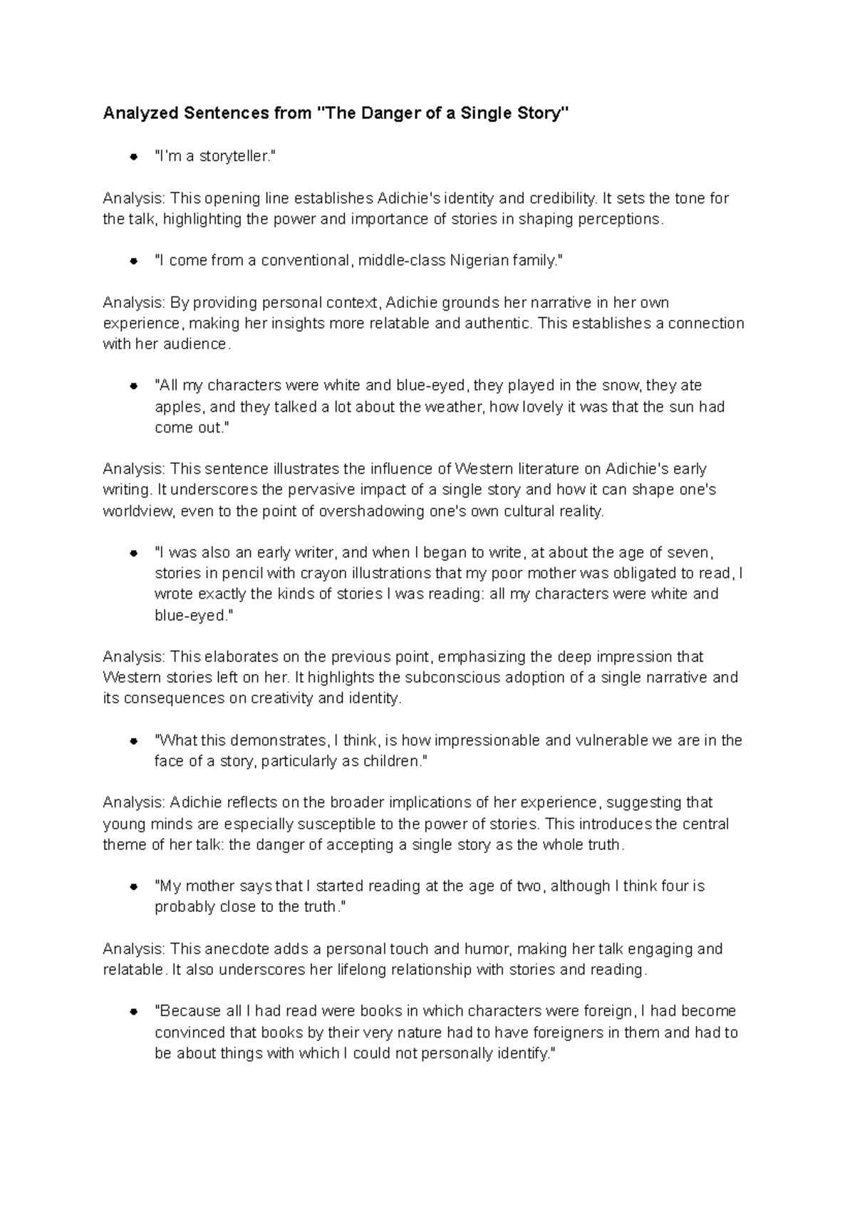 Analyzed Sentences from The Danger of a Single Story - Analyzed ...