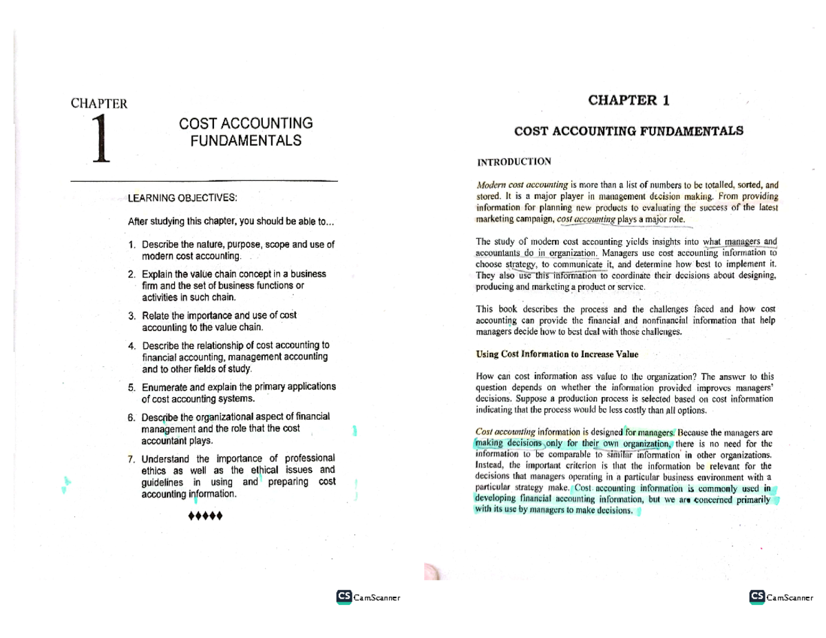 Chapter 1 Cost Accounting Fundamentals 2 Odd Chapter Chapter 1 1 Cost Accounting Cost