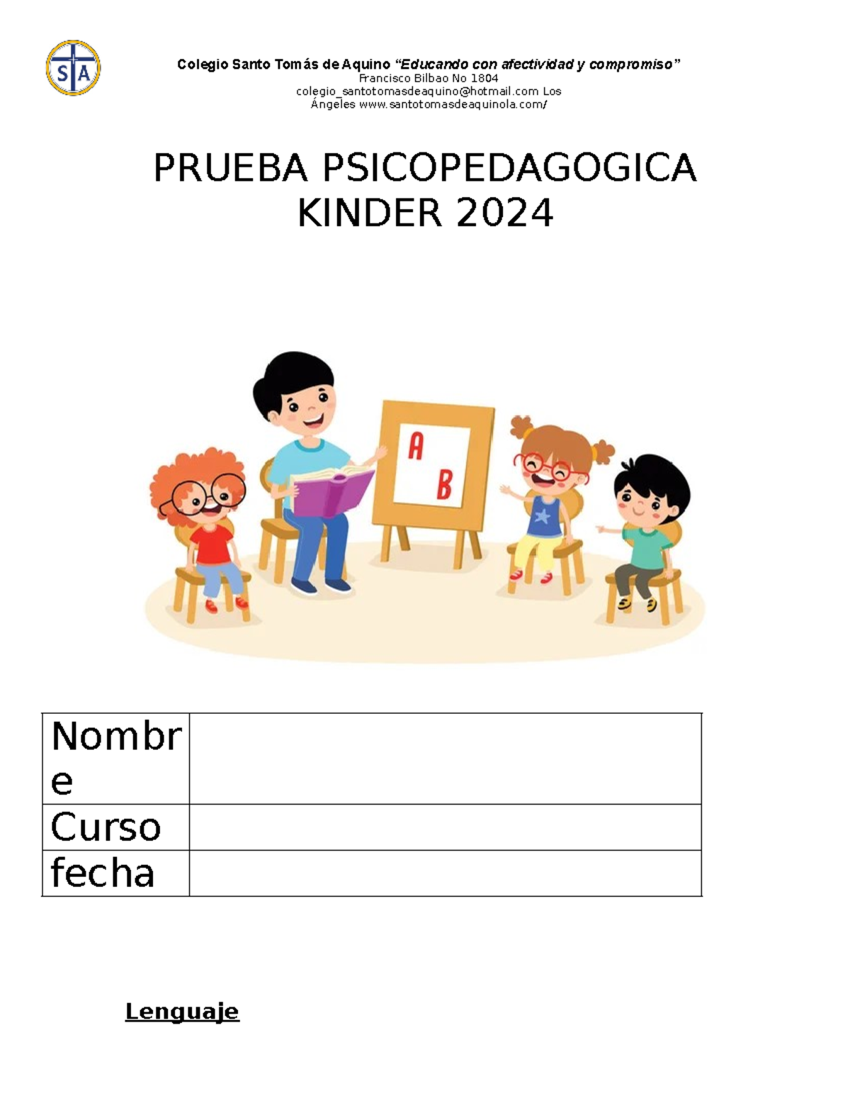 prueba psicopedagogica pre Kinder 2024 - Francisco Bilbao No 1804 ...