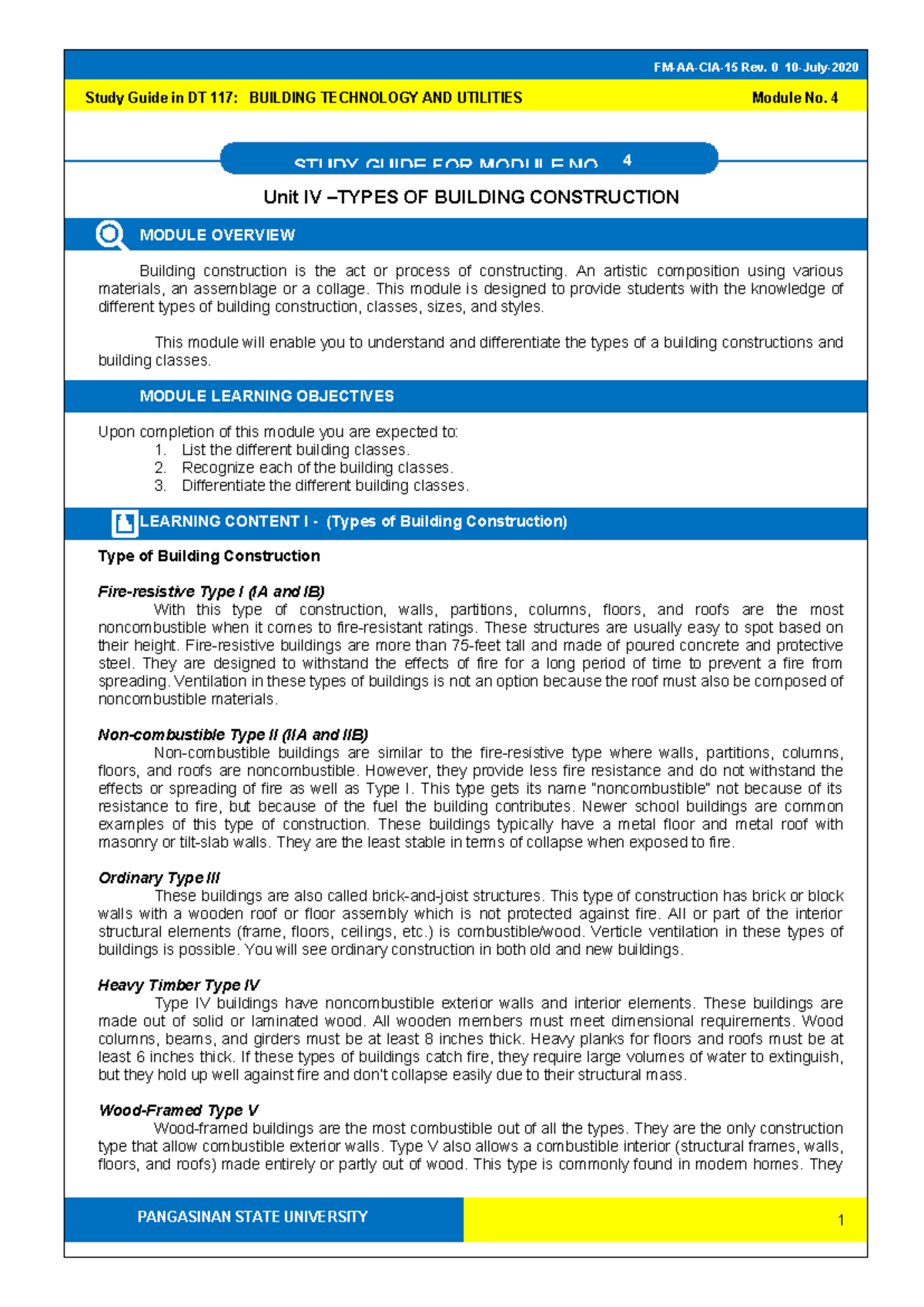 DT117- Module 4 Types-of-Building-Construction - STUDY GUIDE FOR MODULE ...