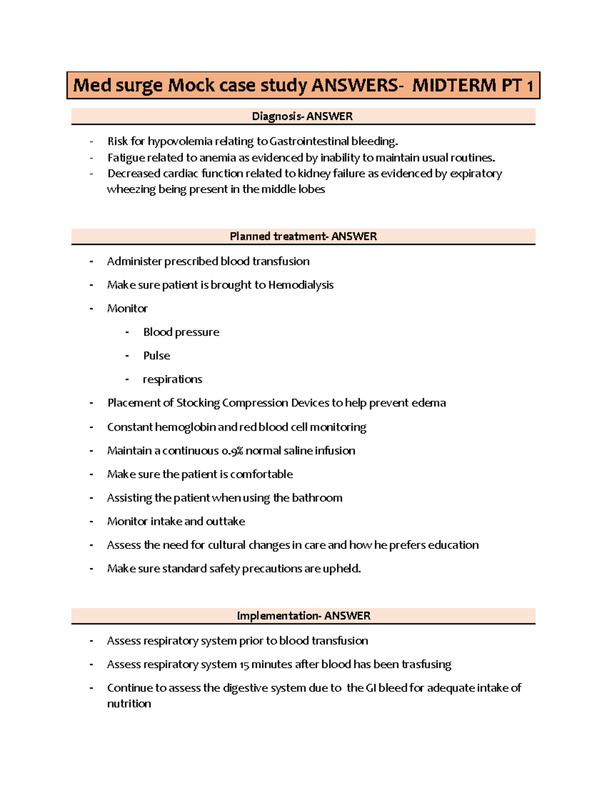 Med Surg Mock Case Study Midterm PT 1 - Studocu