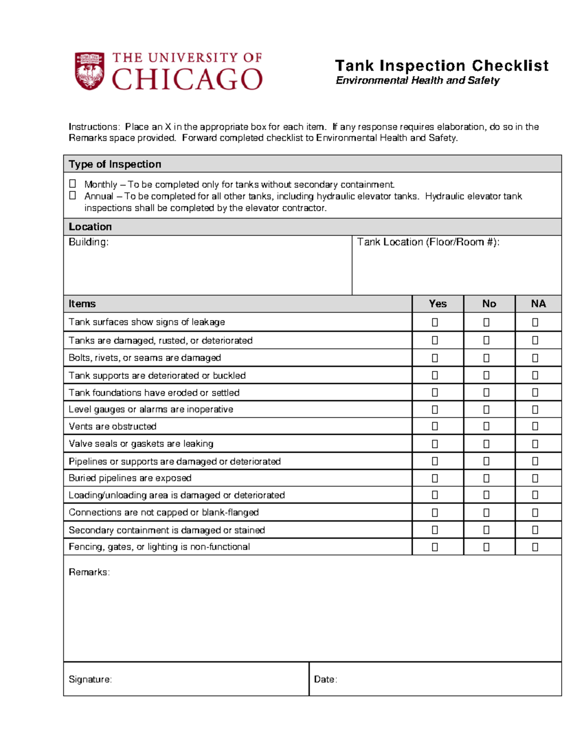 Tank Inspection Checklist - Tank Inspection Checklist Environmental ...