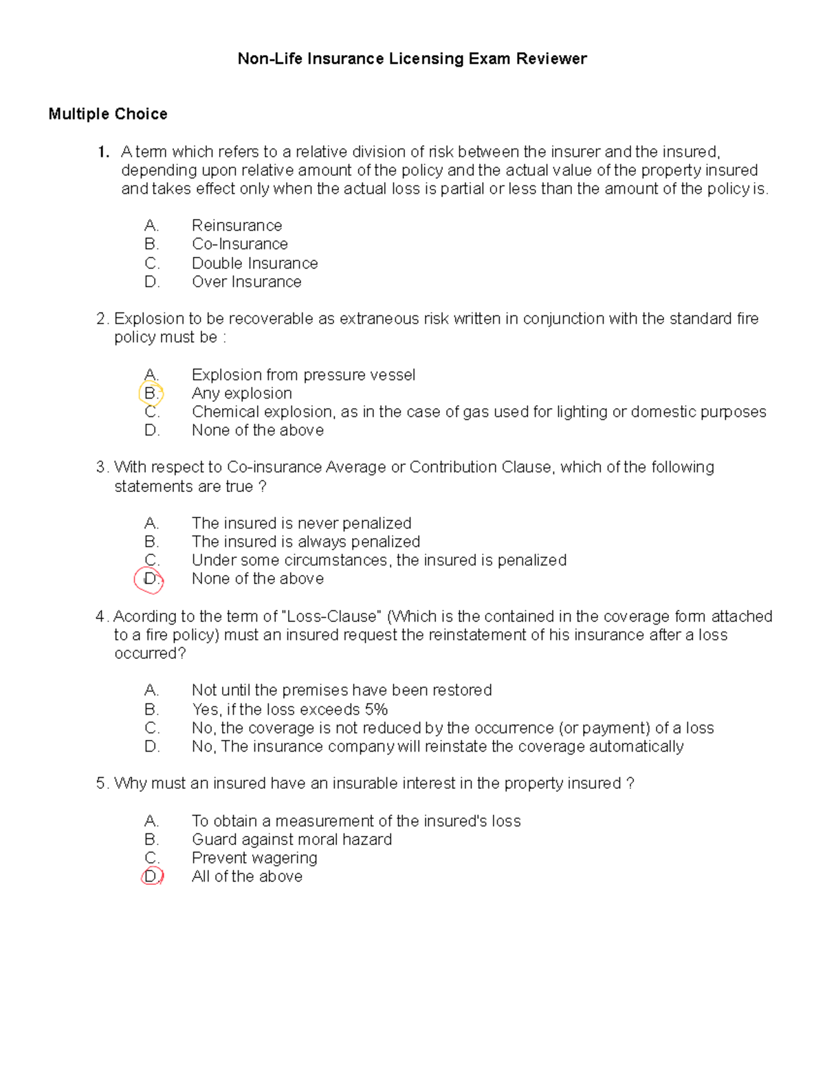 IC Reviewer (1) (1) (2) - Prof Ed - Non-Life Insurance Licensing Exam ...
