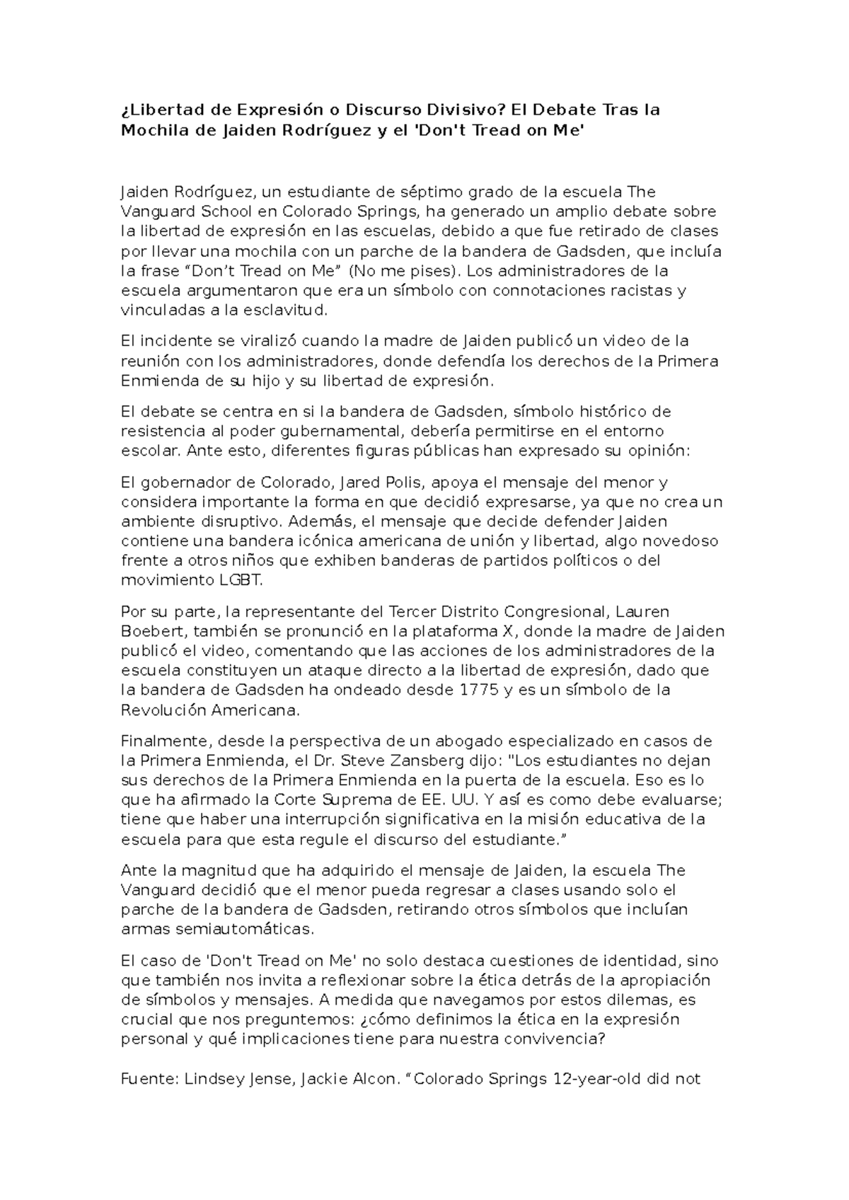Jaiden Rodriguez, Don't Tread on Me - ¿Libertad de Expresión o Discurso ...