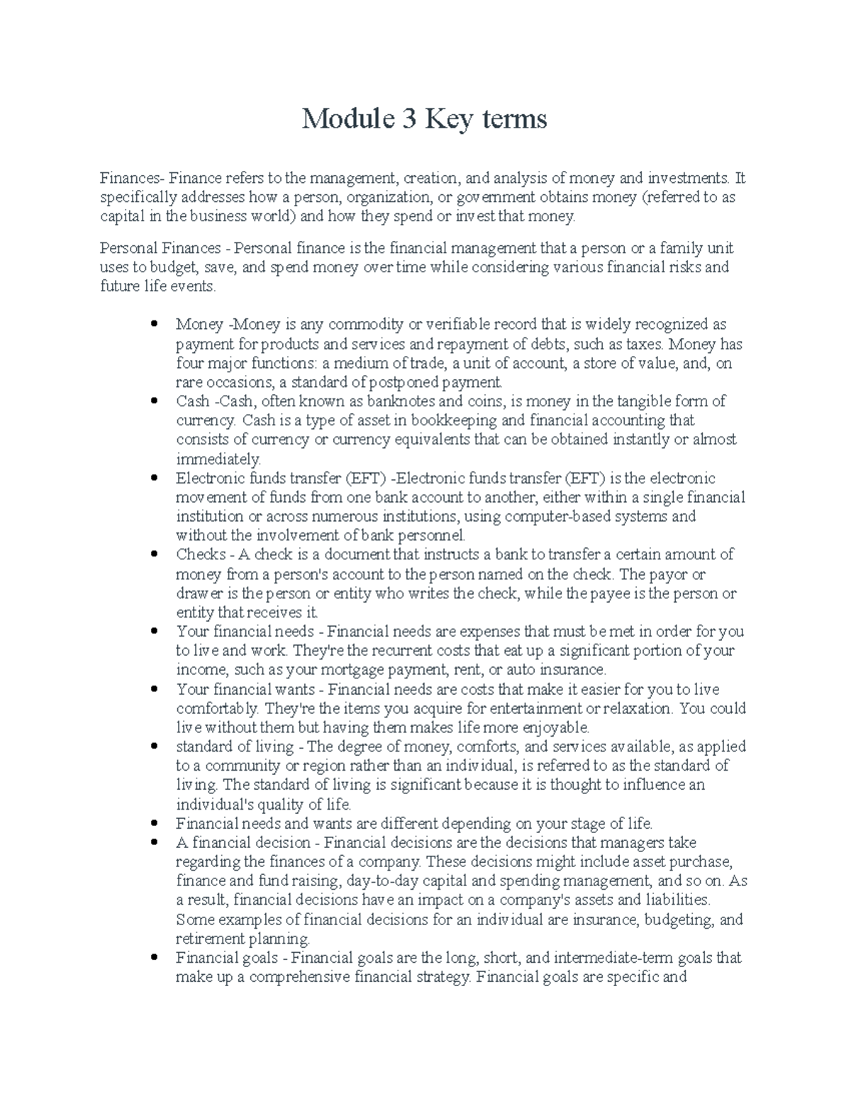 Alexander Morales Module 3 Key terms - Module 3 Key terms Finances ...