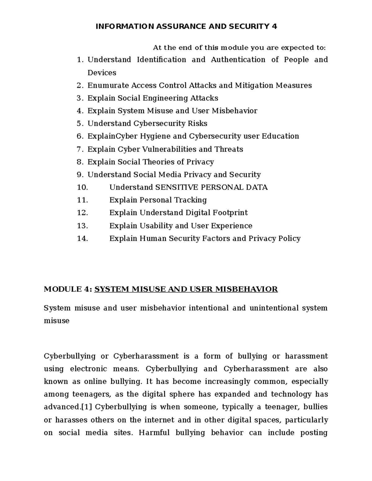 Information Assurance AND Security 4 WEEK 4 Module 4 - INFORMATION ASSURANCE AND SECURITY 4 At ...