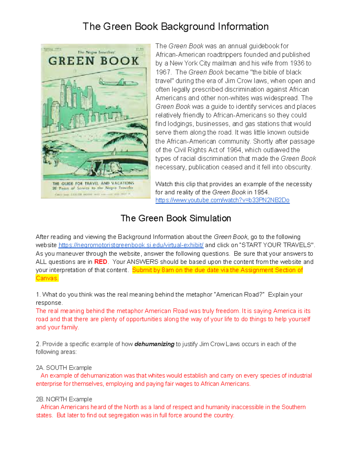 The Green Book Simulation - The Green Book Background Information The ...