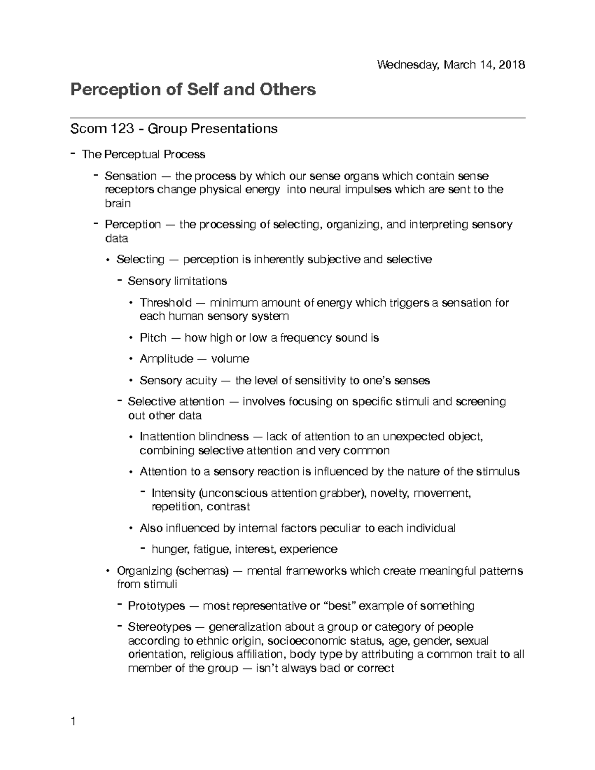 perception of self and others - Perception of Self and Others Scom 123 ...