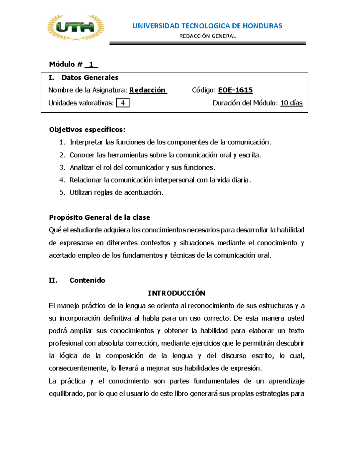 Redaccion Modulo 1 - jb khkn - REDACCIÓN GENERAL Módulo # 1 I. Datos ...